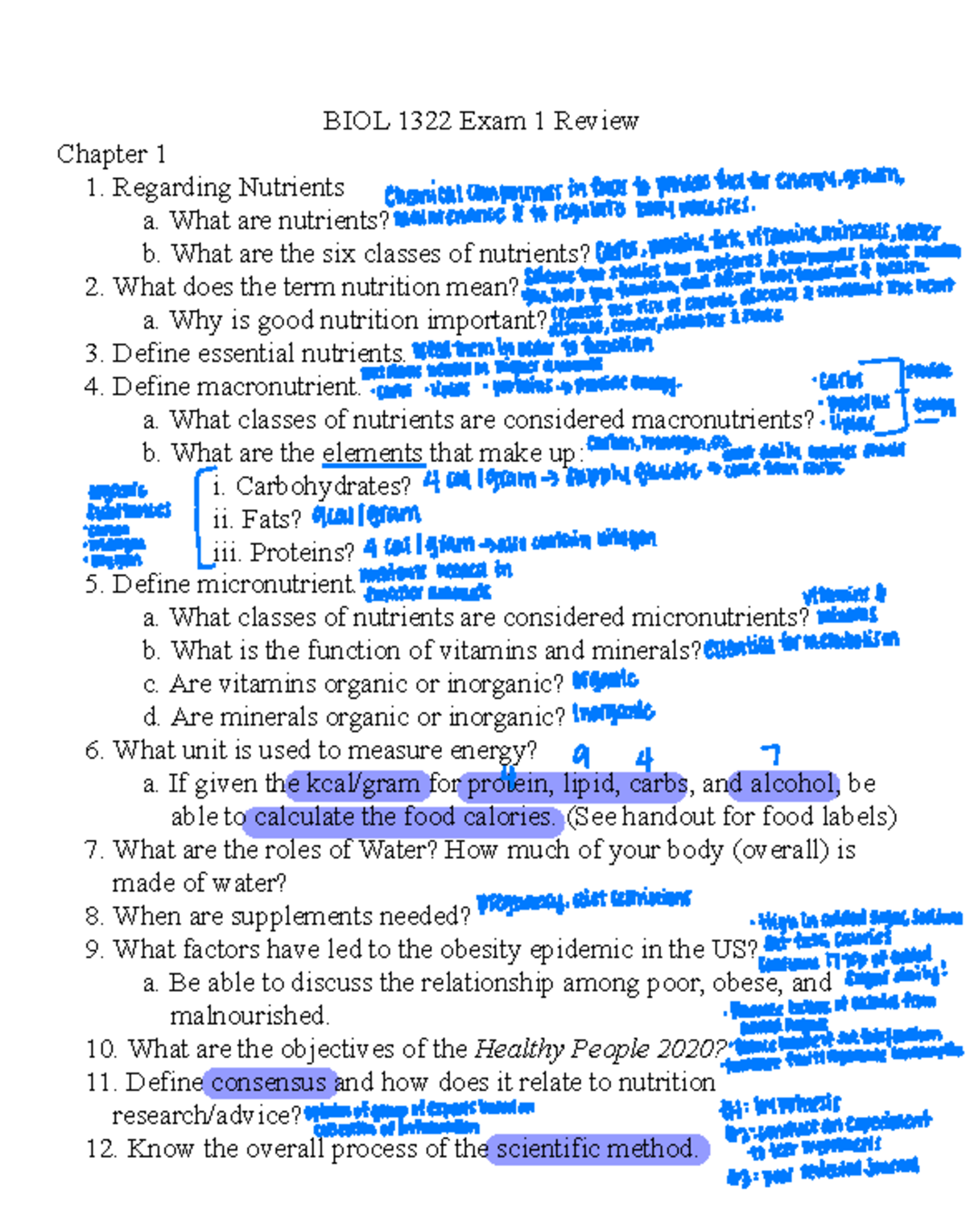 BIOL 1322 Exam 1 Review FA18 - BIOL 1322 Exam 1 Review Chapter 1 ...