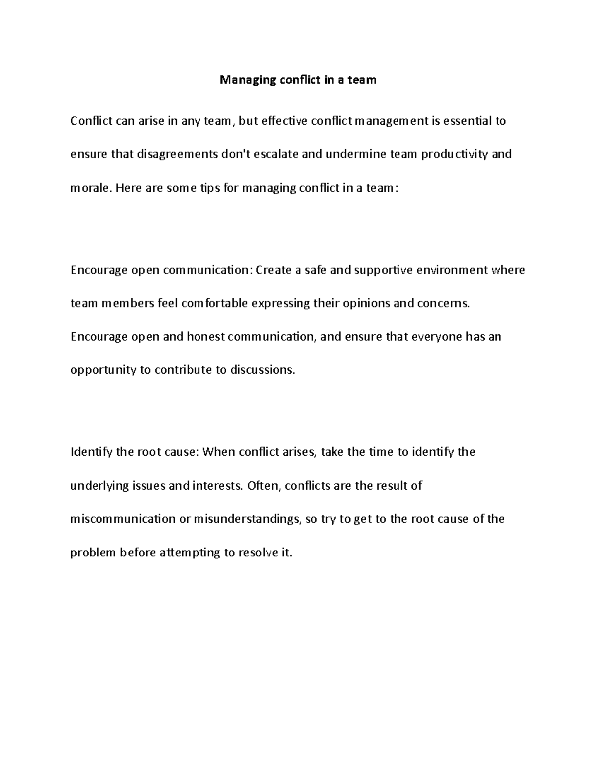 Managing conflict in a team - Managing conflict in a team Conflict can ...