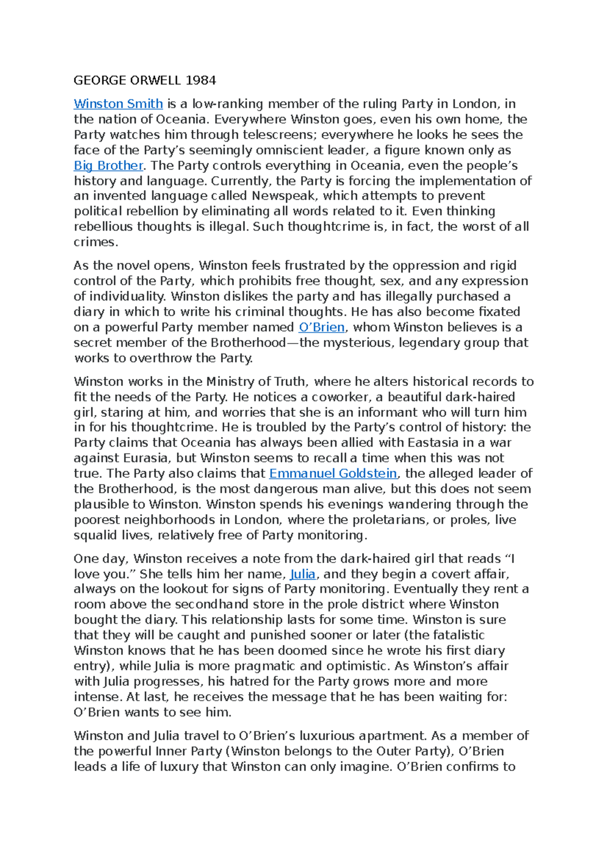 George Orwell 1984 - GEORGE ORWELL 1984 Winston Smith is a low-ranking ...