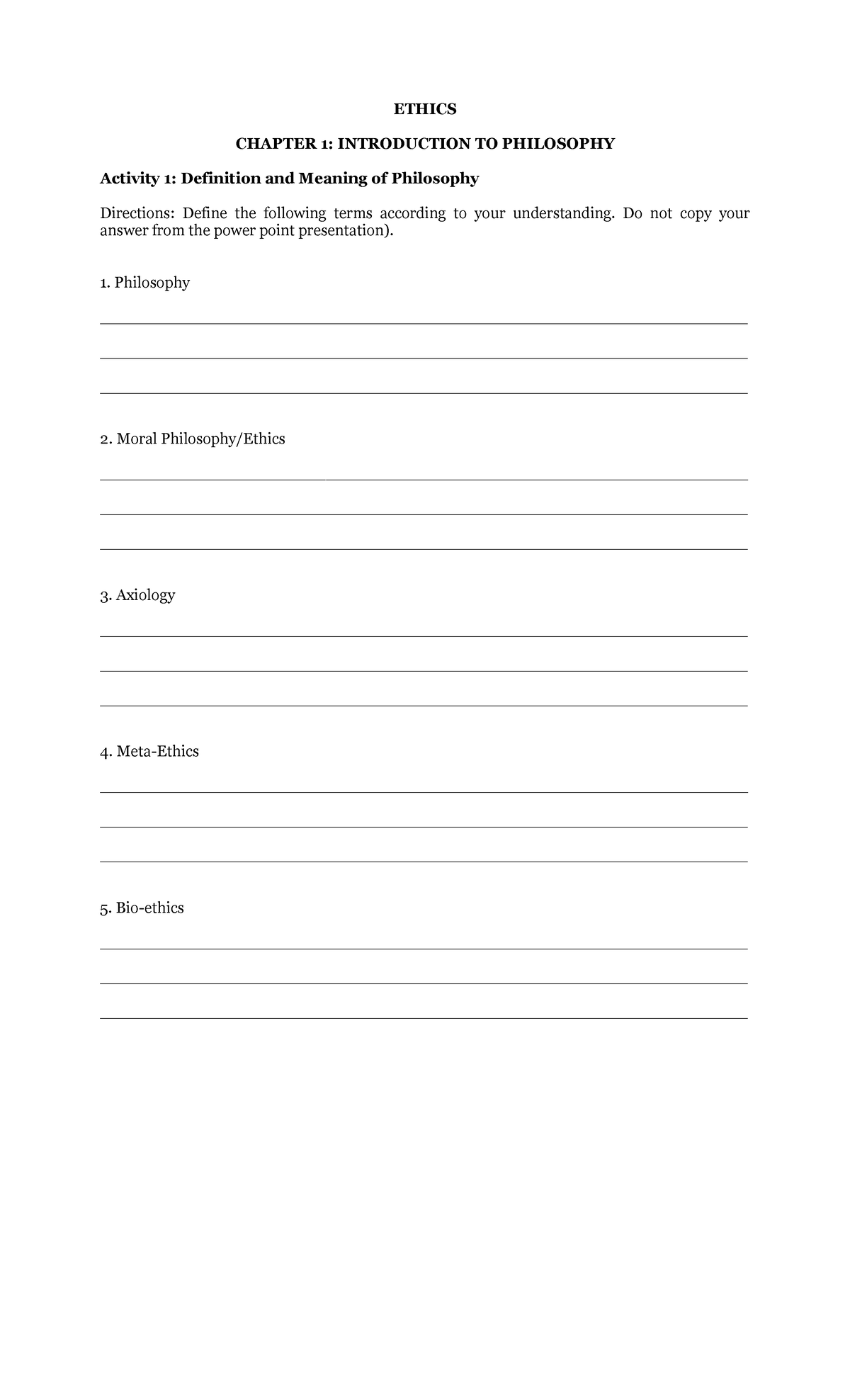 Material Notes 2022 - ETHICS CHAPTER 1: INTRODUCTION TO PHILOSOPHY ...