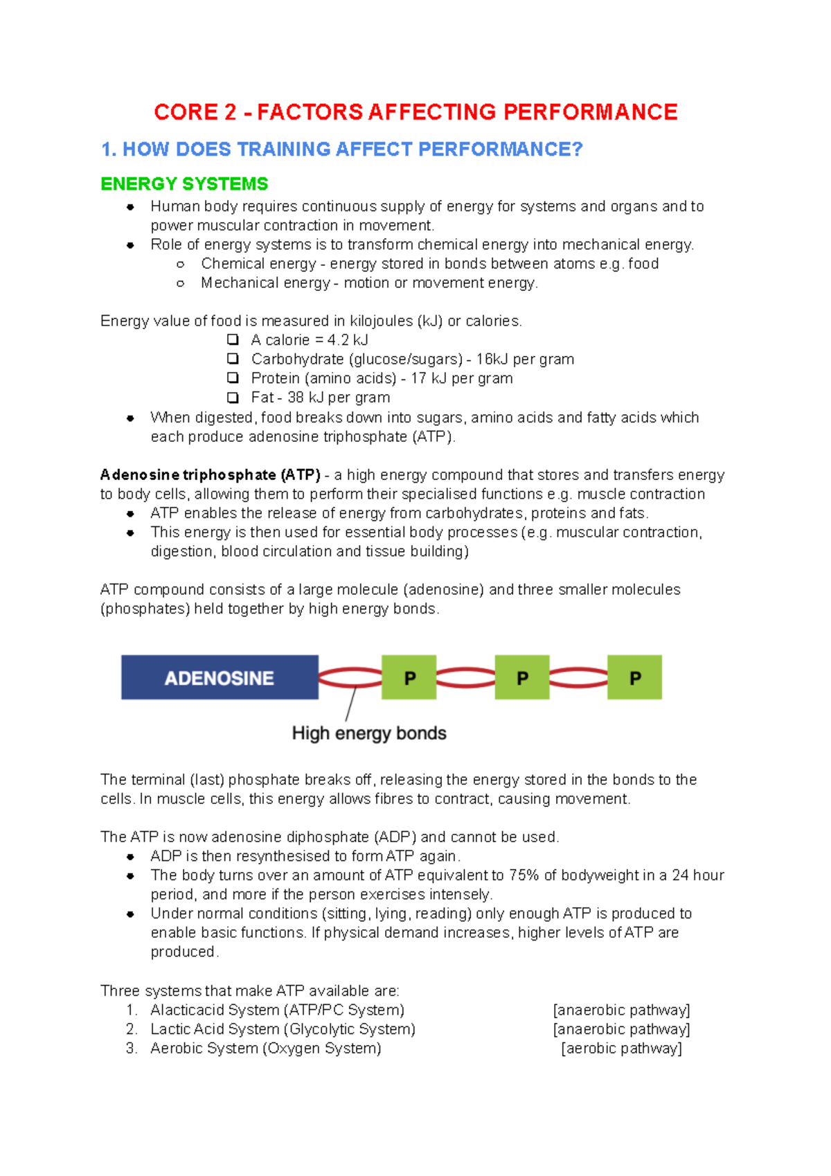 Copy of CORE 2 Notes - core 2 - CORE 2 - FACTORS AFFECTING PERFORMANCE ...