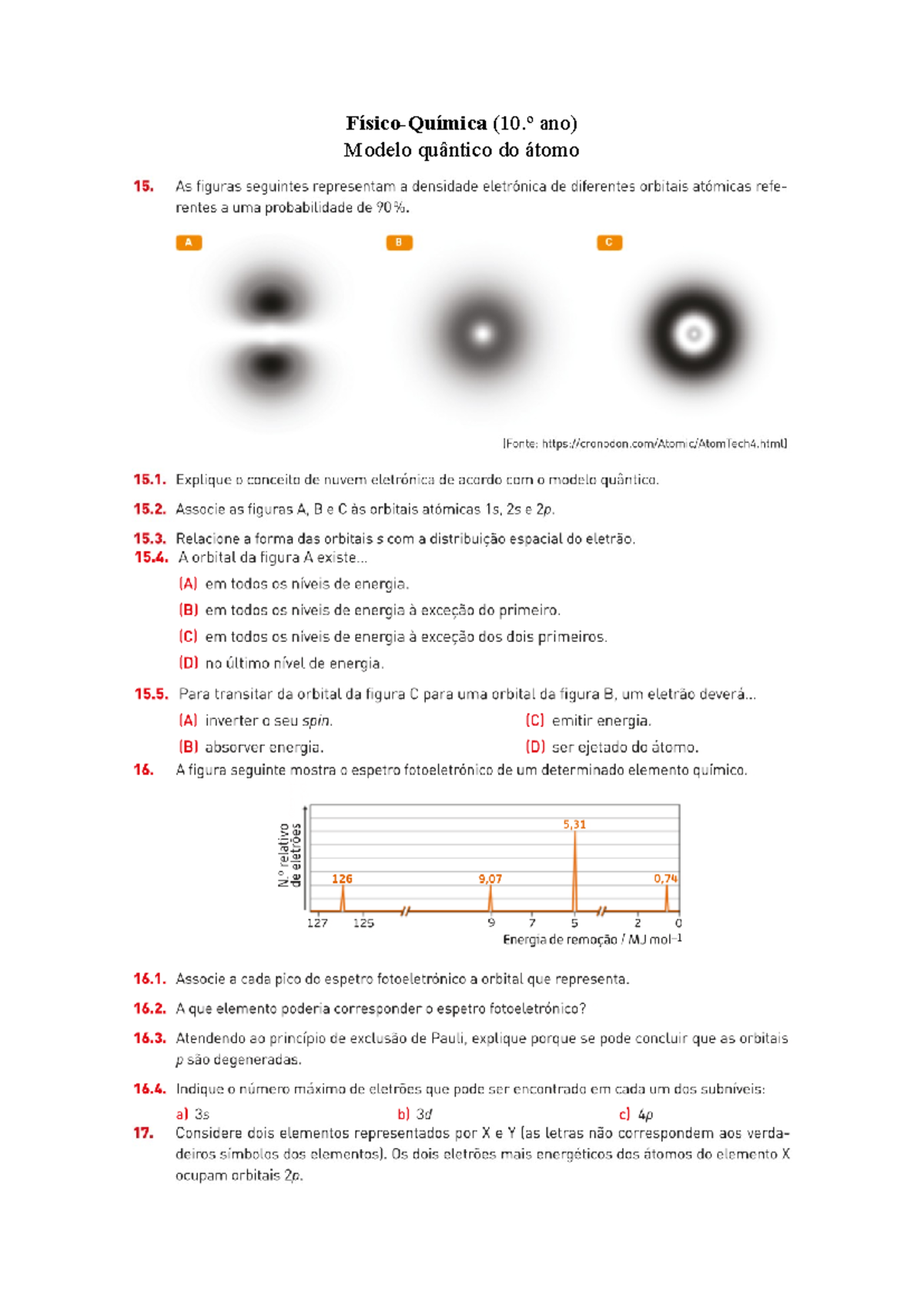 Ficha 4 - modelo quântico do átomo - ano) Modelo quântico do átomo 15 ...