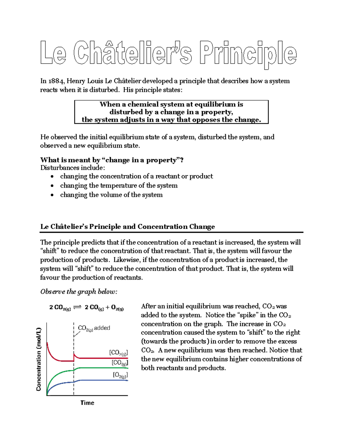 3-le chateliers principle handout - In 1884, Henry Louis Le Châtelier ...