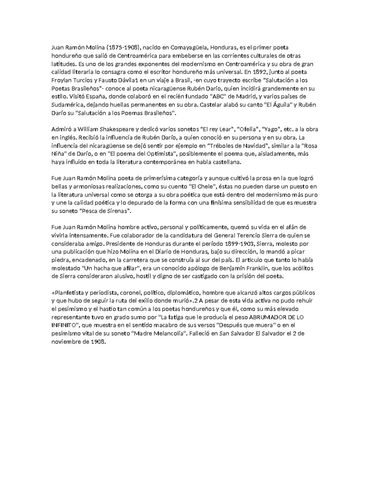 Juan Ramon Molina - tarea - Juan Ramón Molina (1875-1908), nacido en ...