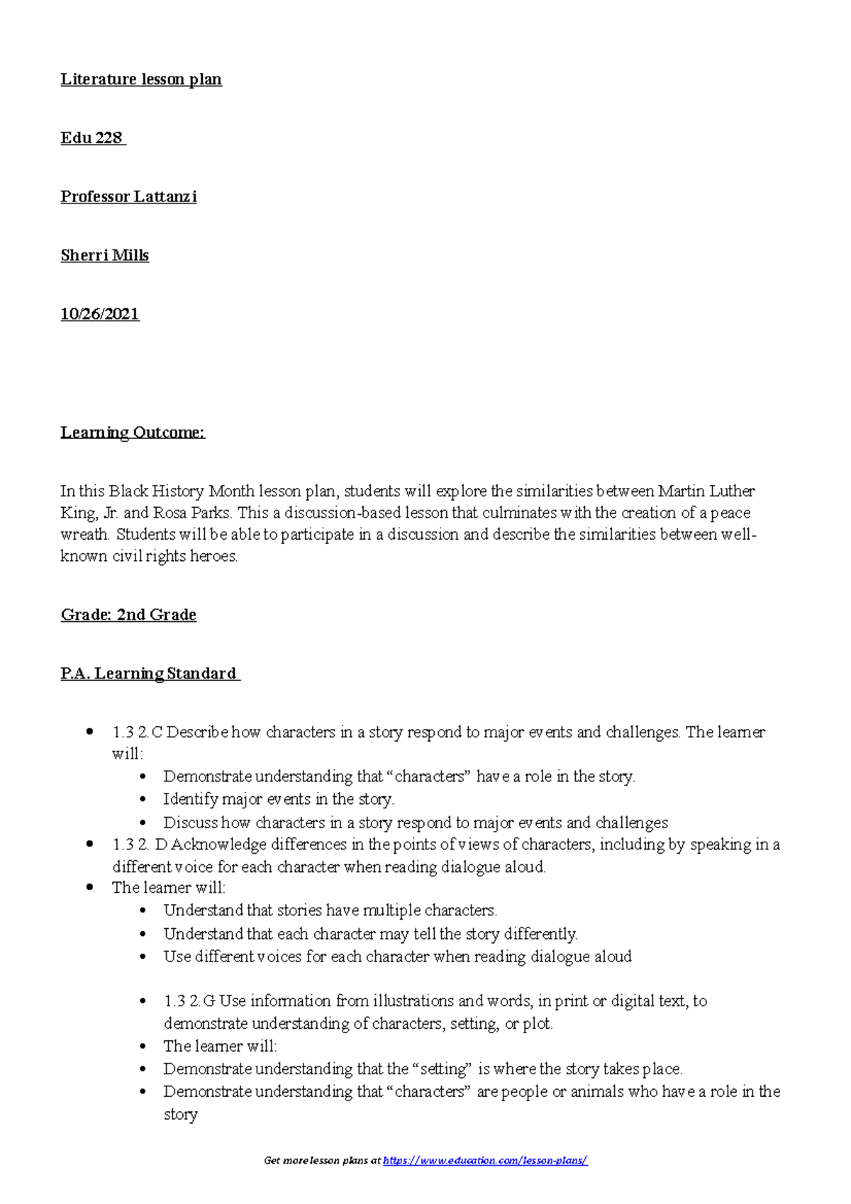 Literture lesson plan sm - ####### Literature lesson plan ####### Edu ...