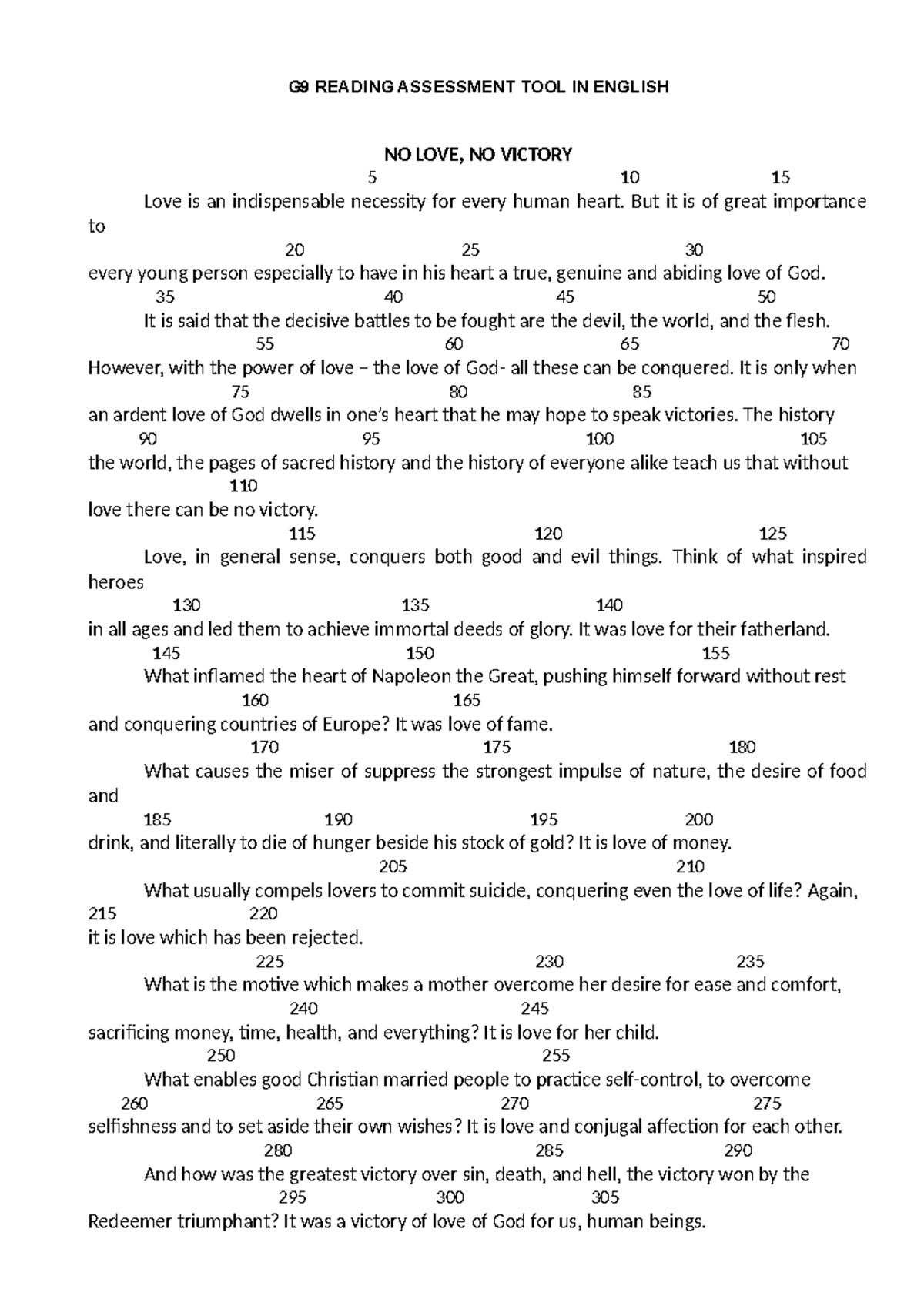 G 9 Reading Assessment TOOL IN English - G9 READING ASSESSMENT TOOL IN ...