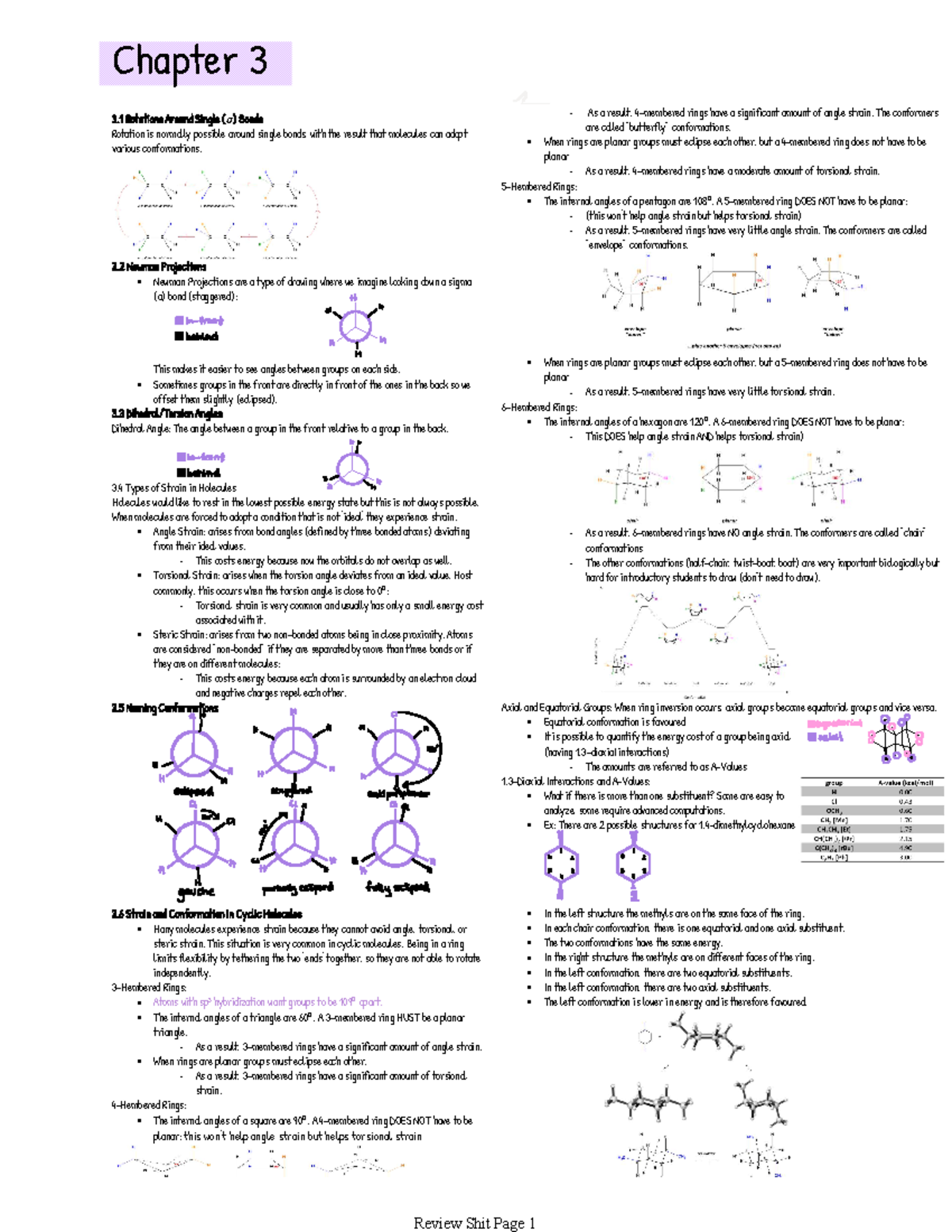 Chem250chapter 3 - summary sheet - 1 Rotations Around Single (𝝈) Bonds ...