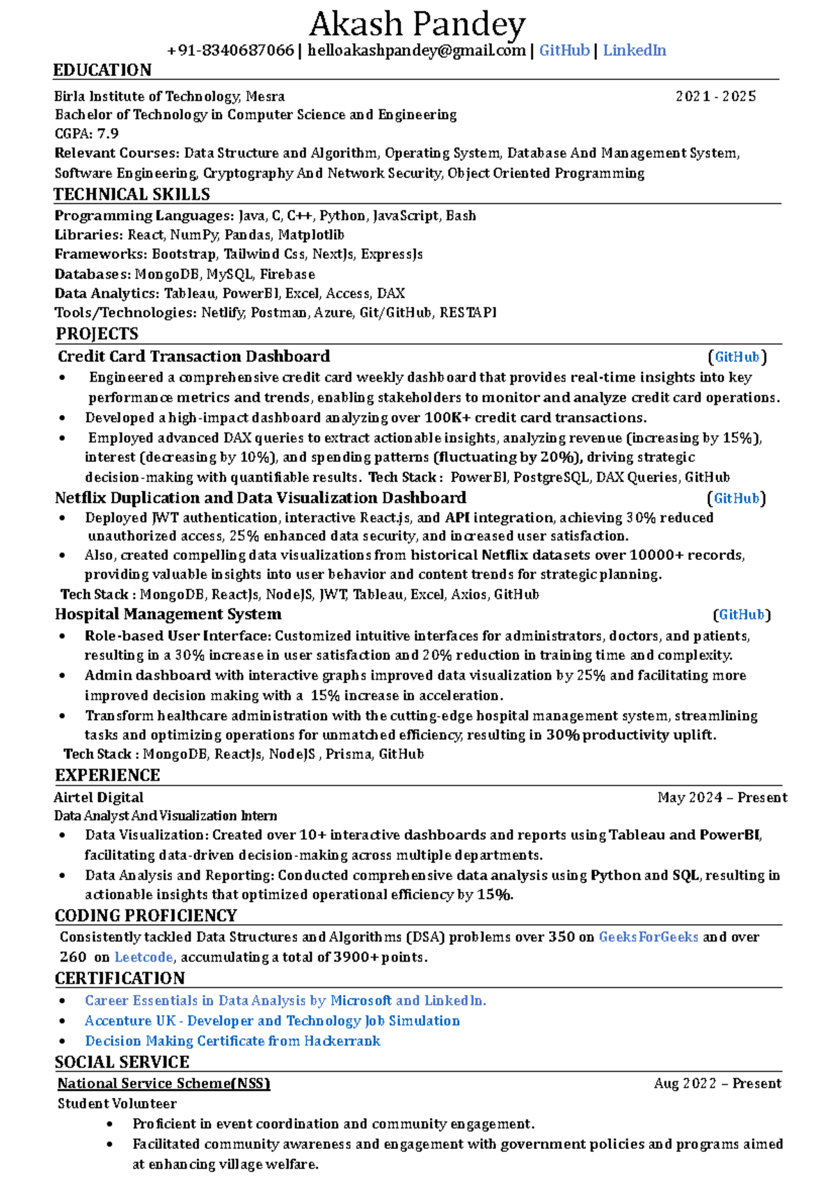 Akash Pandey CV - IT S AGOOF RESUE - Akash Pandey +91-8340687066 | helloakashpandey@gmail ...