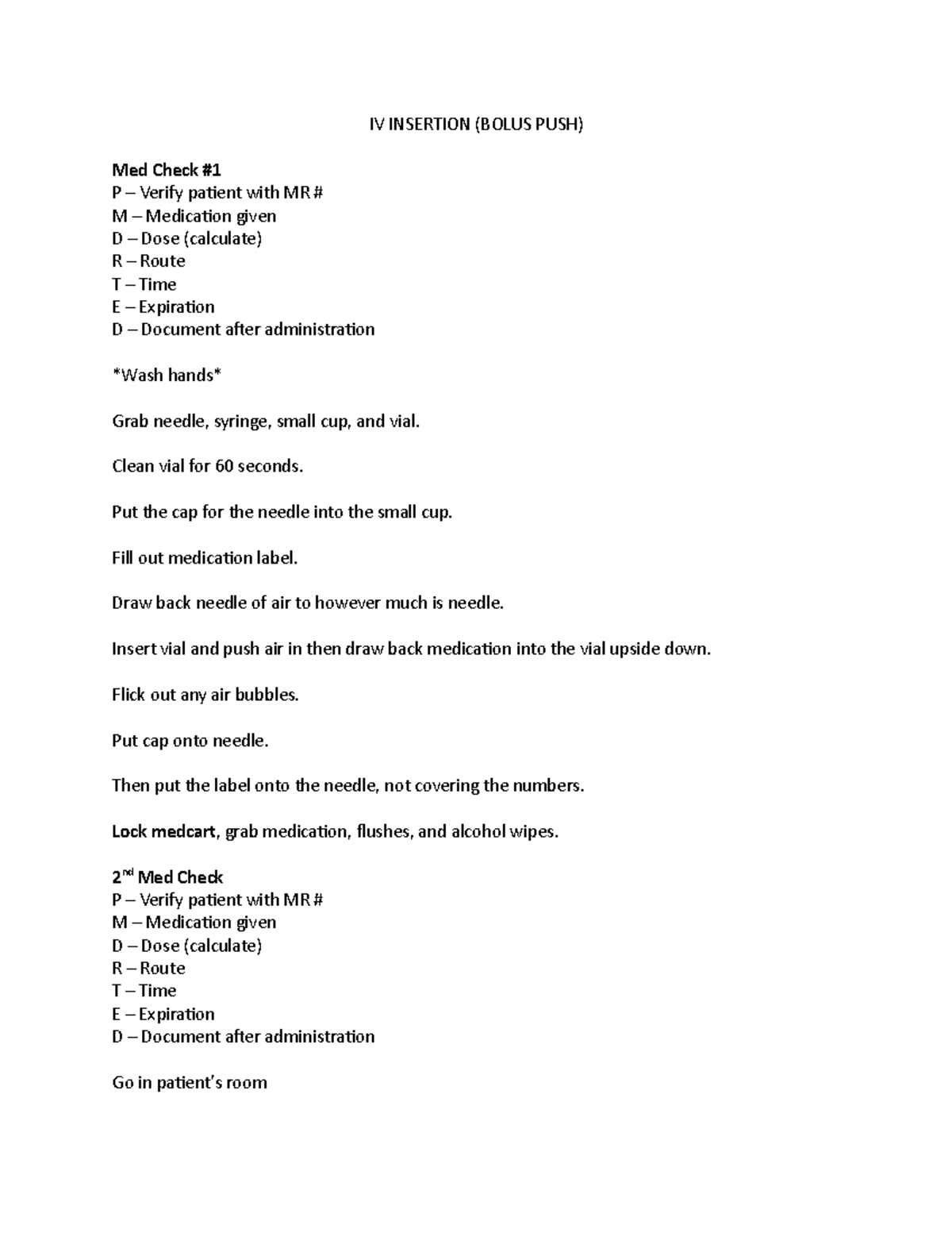 IV PUSH Insertion CPA A - IV Push CPE A script - IV INSERTION (BOLUS ...