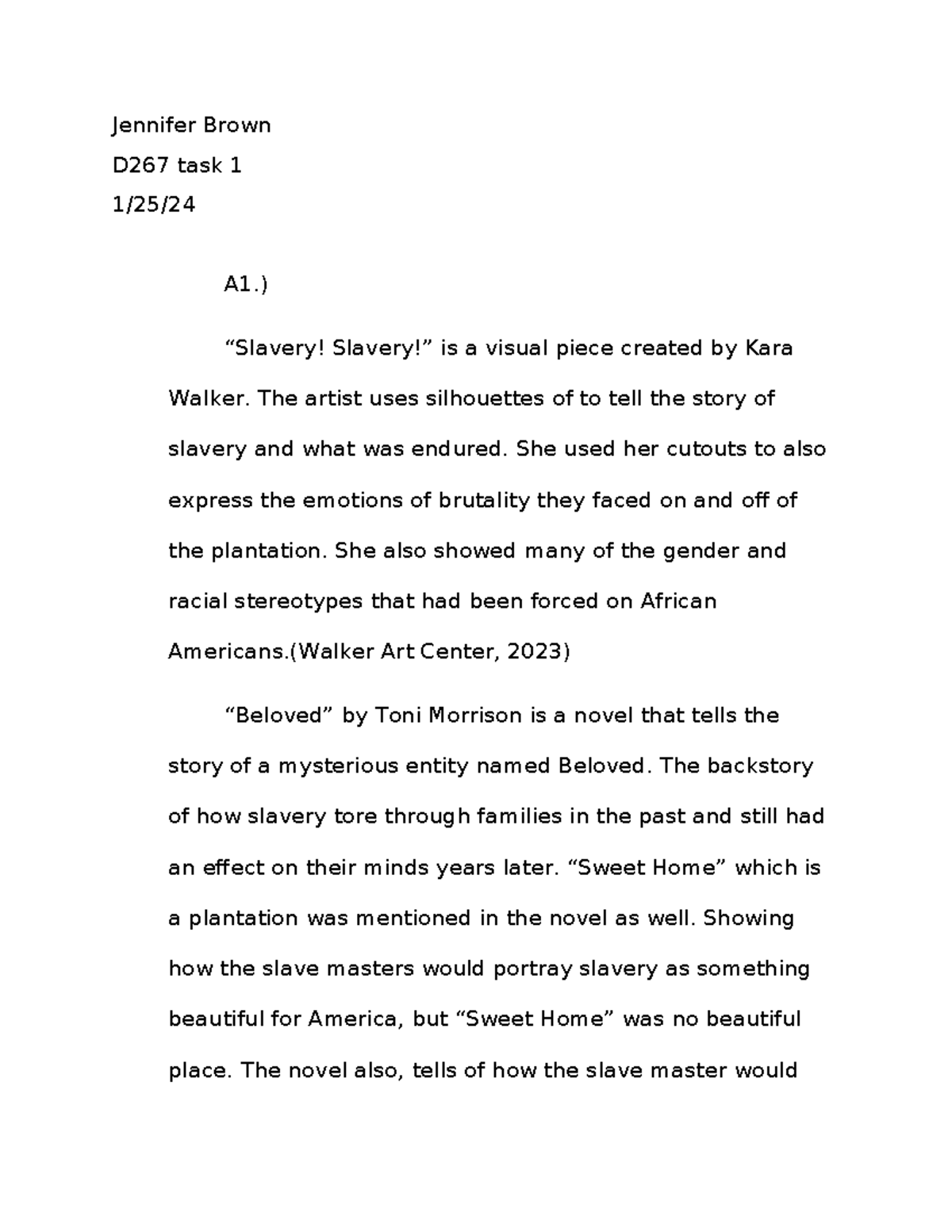 History task 1 - Task #1 passed - Jennifer Brown D267 task 1 1/25/ A1 ...