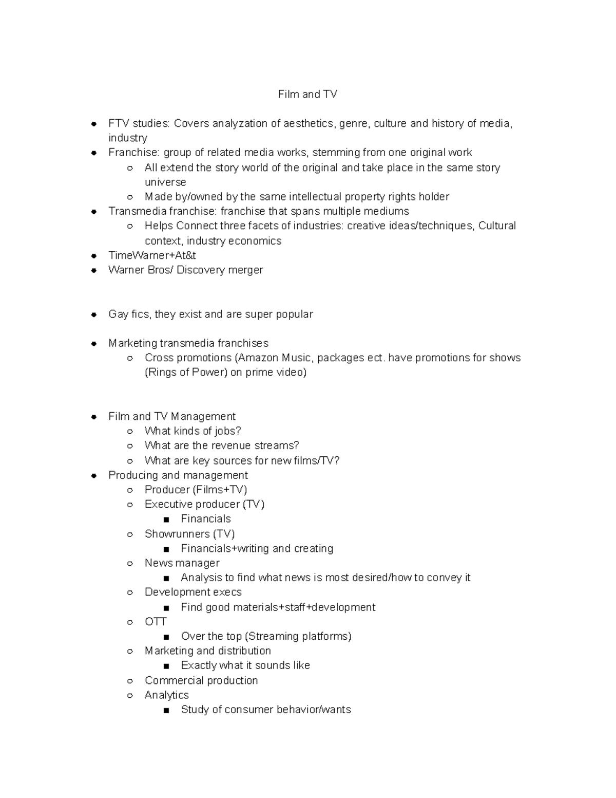 COM notes 2 FTV - Film and TV FTV studies: Covers analyzation of ...