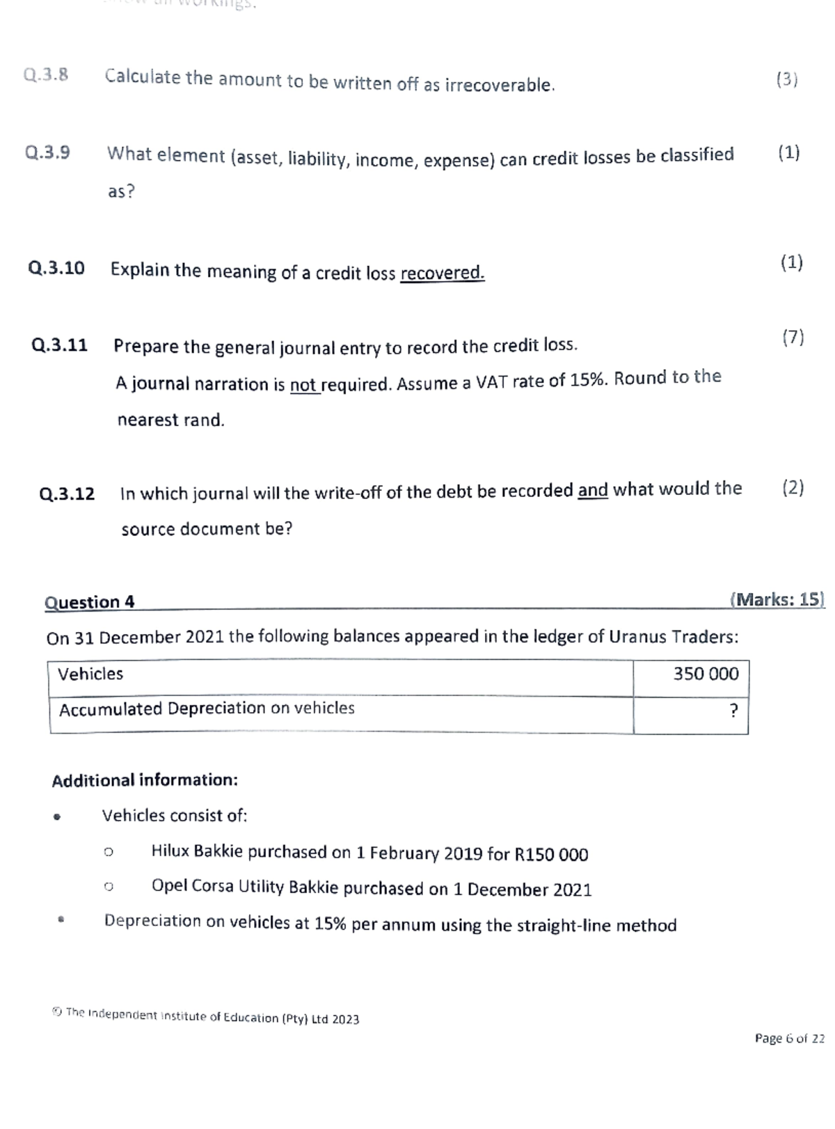 Q 2 Depreciation Asset disposal - Q. Q. Calcul at e t he amount to be ...