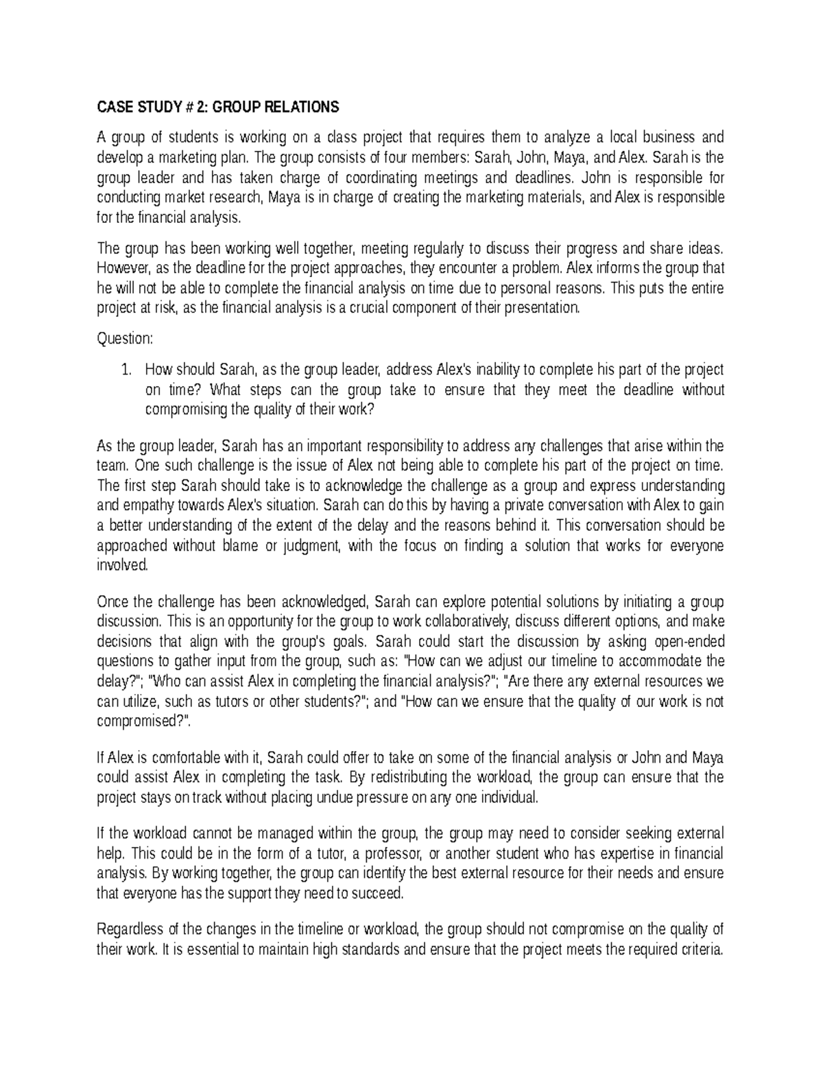 CASE Study on HBO - CASE STUDY # 2: GROUP RELATIONS A group of students ...