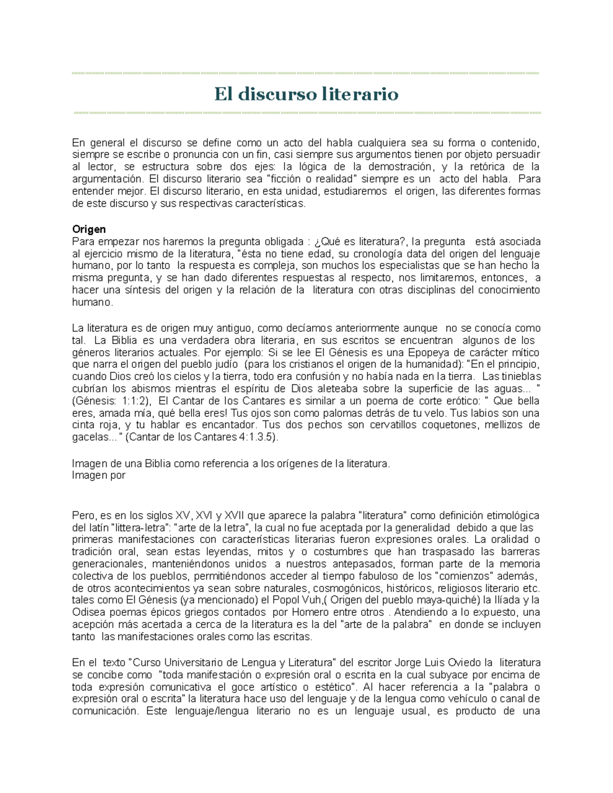 El discurso literario - El discurso literario ####### En general el ...