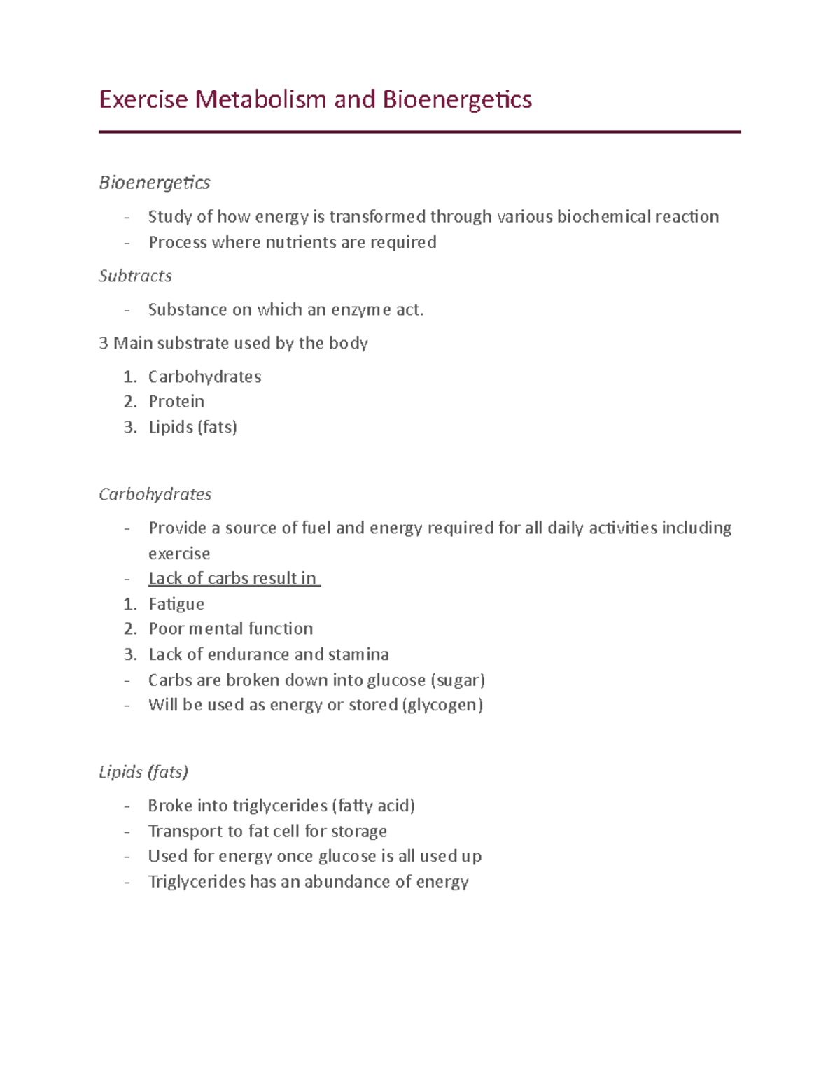 Metabolism and Bioenergetics - Exercise Metabolism and Bioenergetics ...