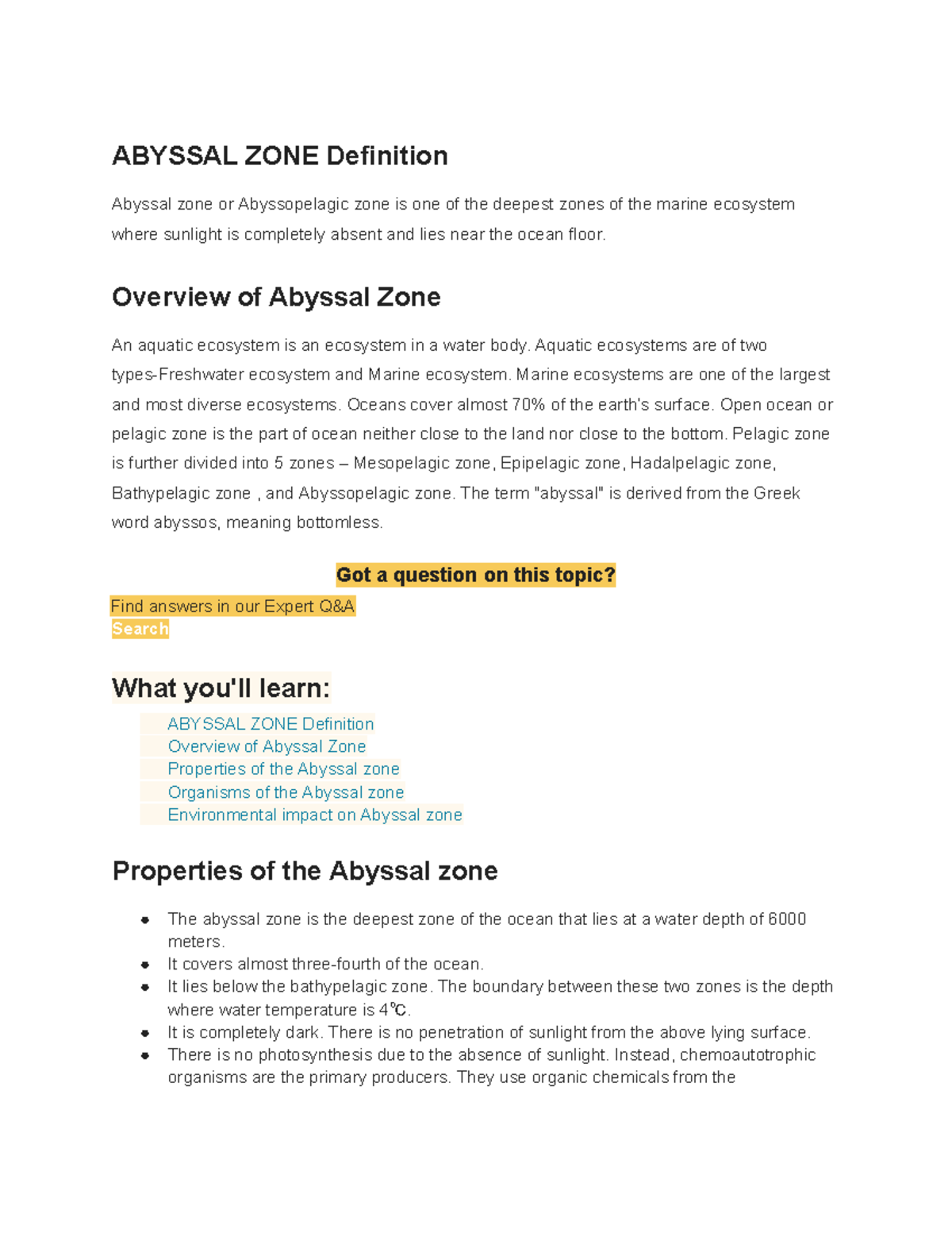 Biology (27) - ABYSSAL ZONE Definition Abyssal zone or Abyssopelagic ...