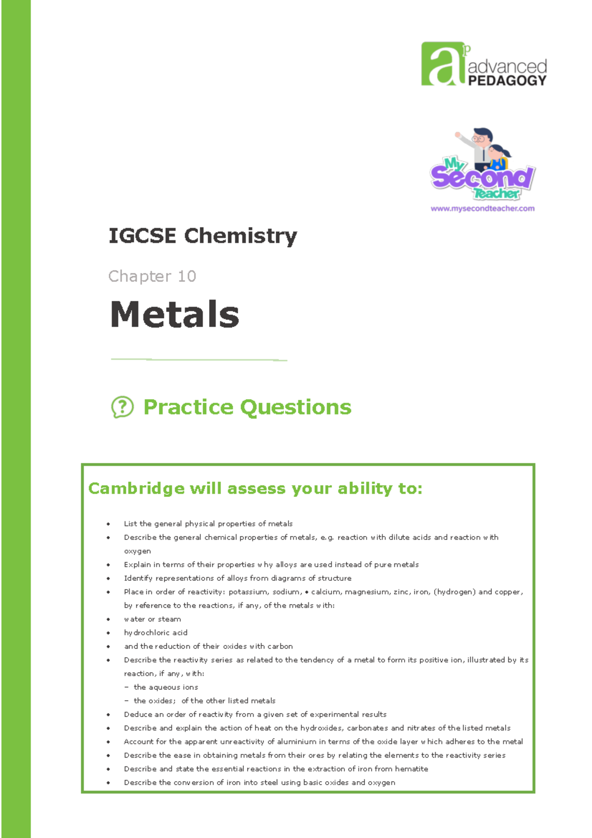 0620 Metals Practice Questions - IGCSE Chemistry Chapter 10 Metals ...