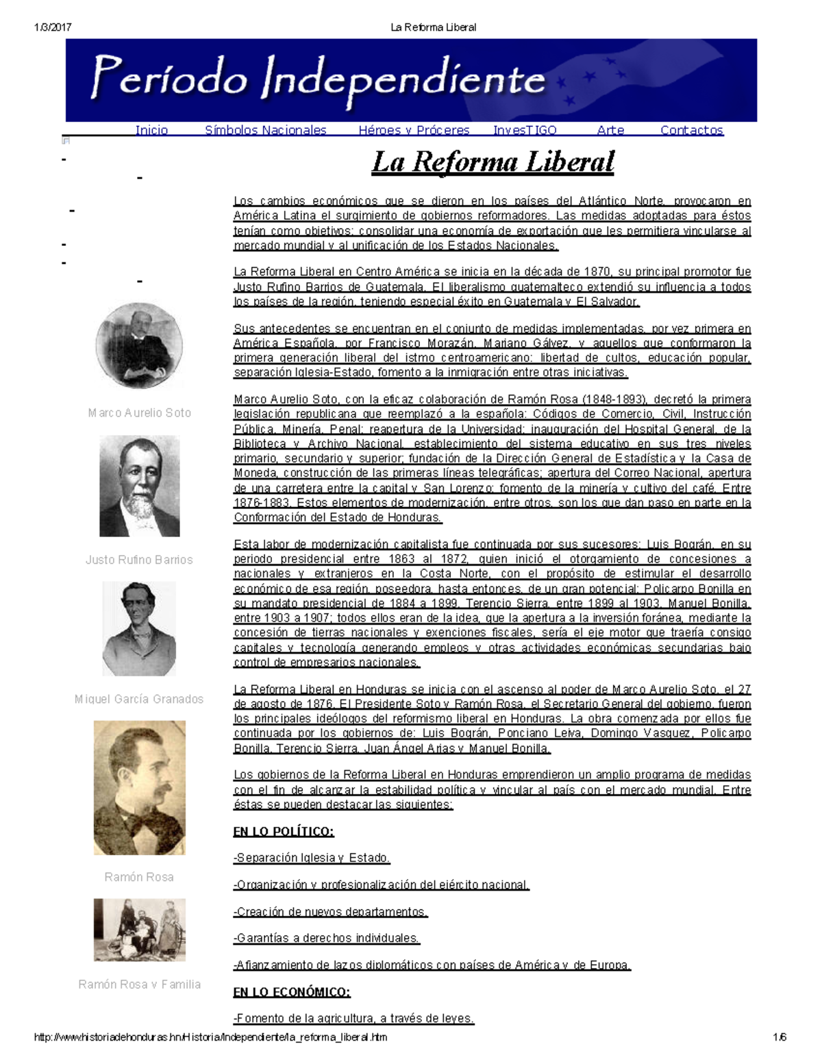 La Reforma Liberal - tarea - Inicio Símbolos Nacionales Héroes y ...