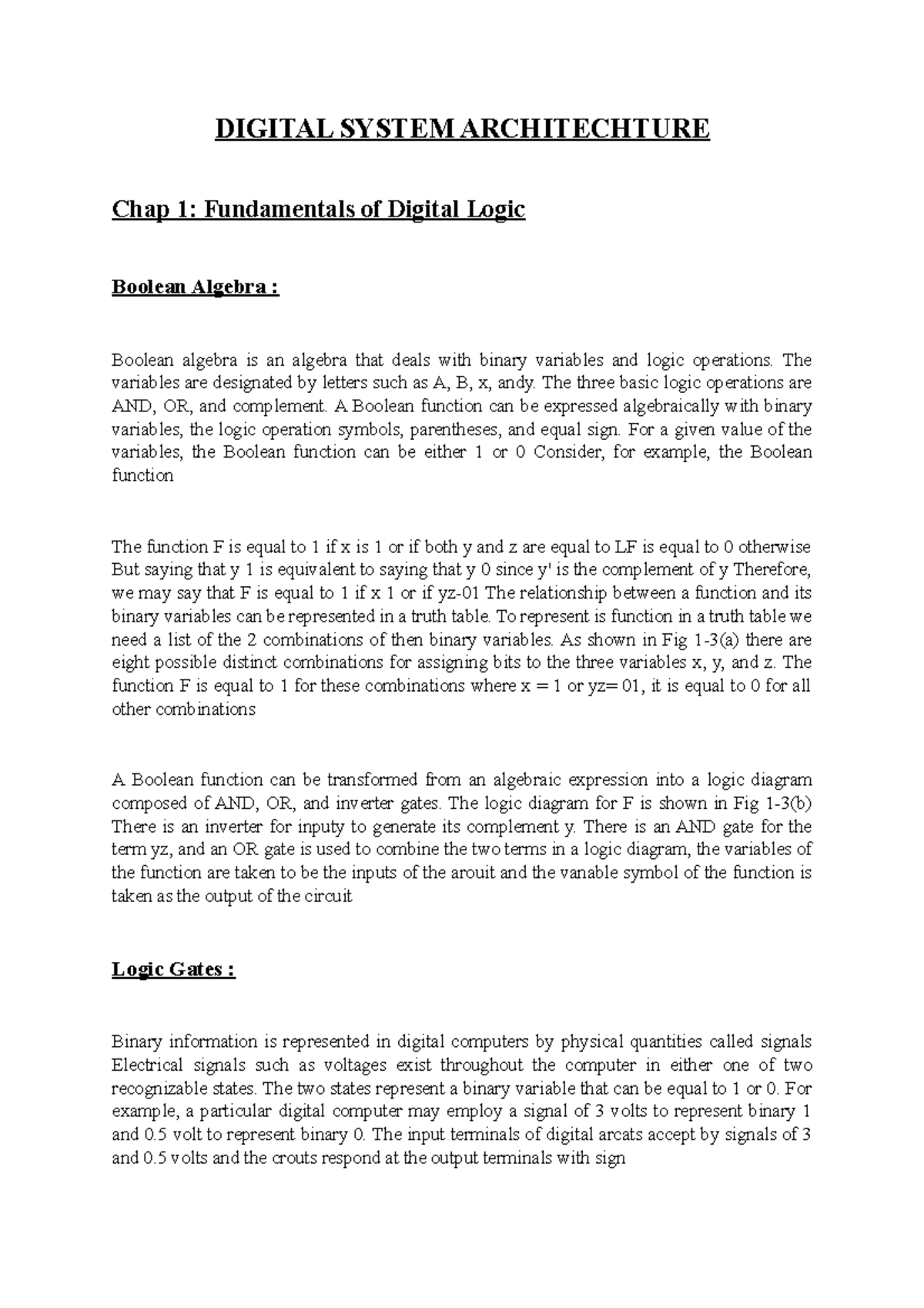 Digital System Architechture - DIGITAL SYSTEM ARCHITECHTURE Chap 1: Fundamentals of Digital ...