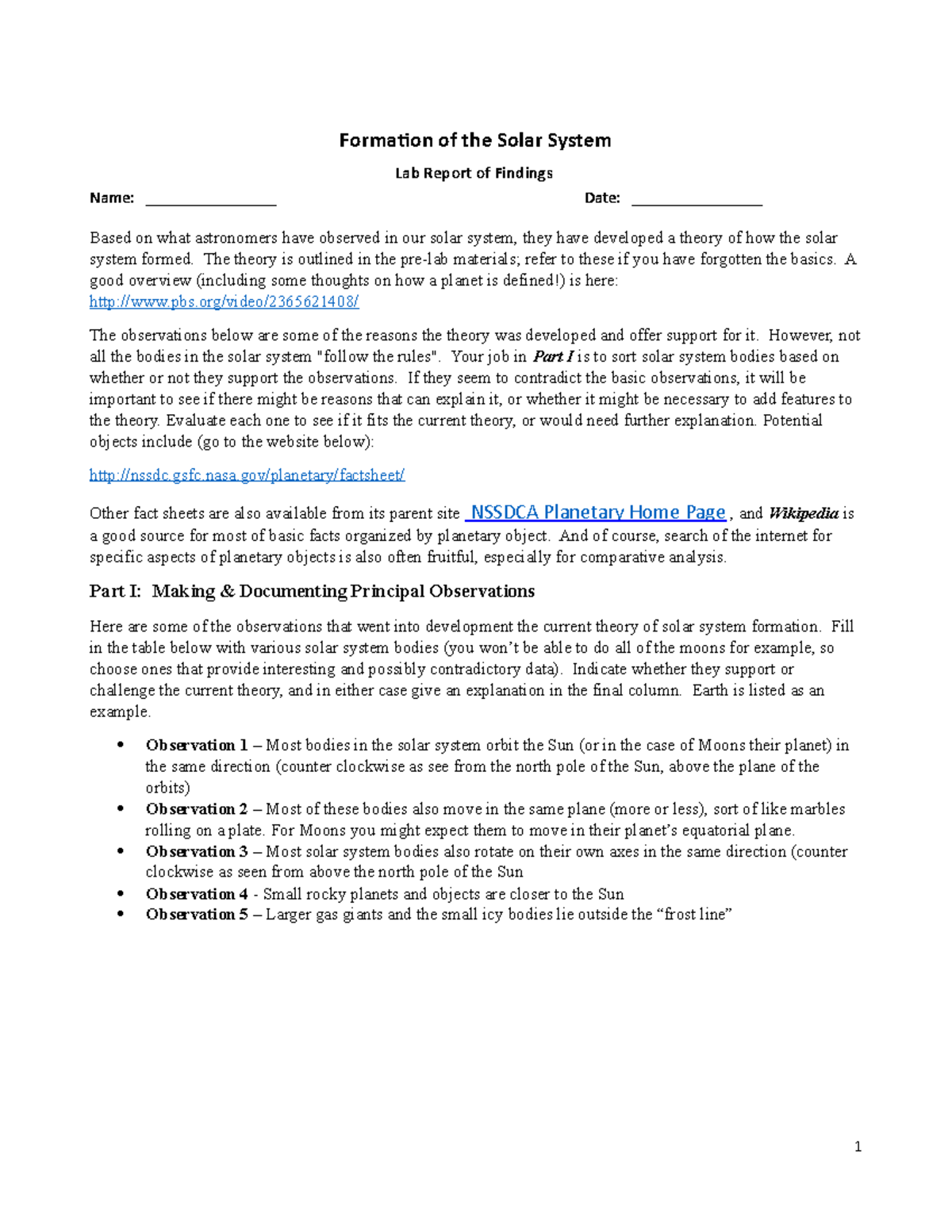Solar System Formation lab report 2017-1 - Formation of the Solar ...