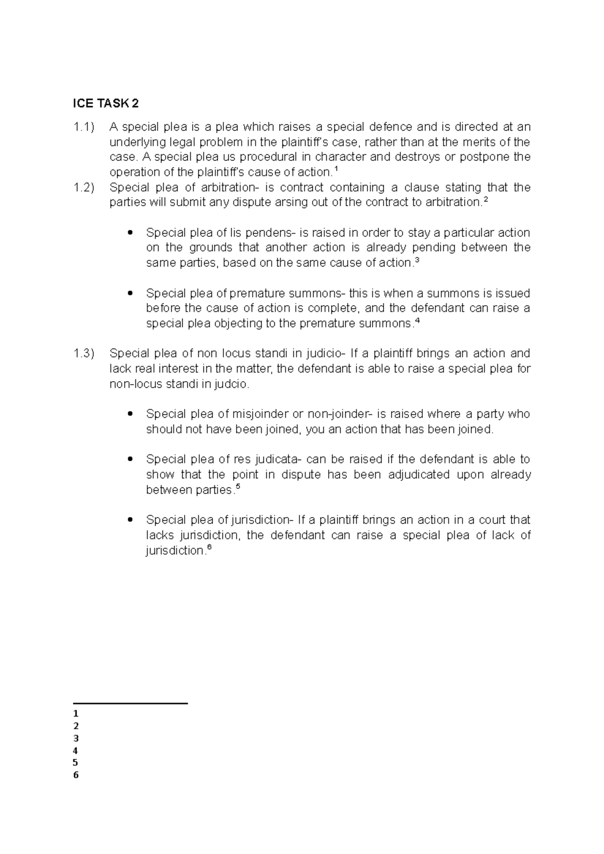 Civil ICE TASK 2 - Ice activities - ICE TASK 2 A special plea is a plea ...