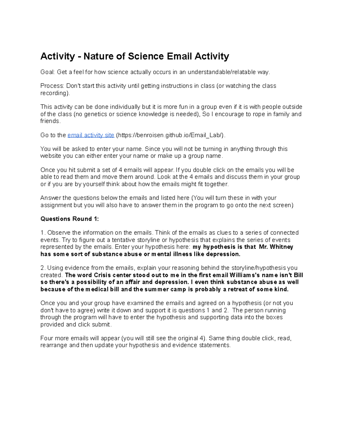 Copy of Activity - Nature of Science Emails - Activity - Nature of ...