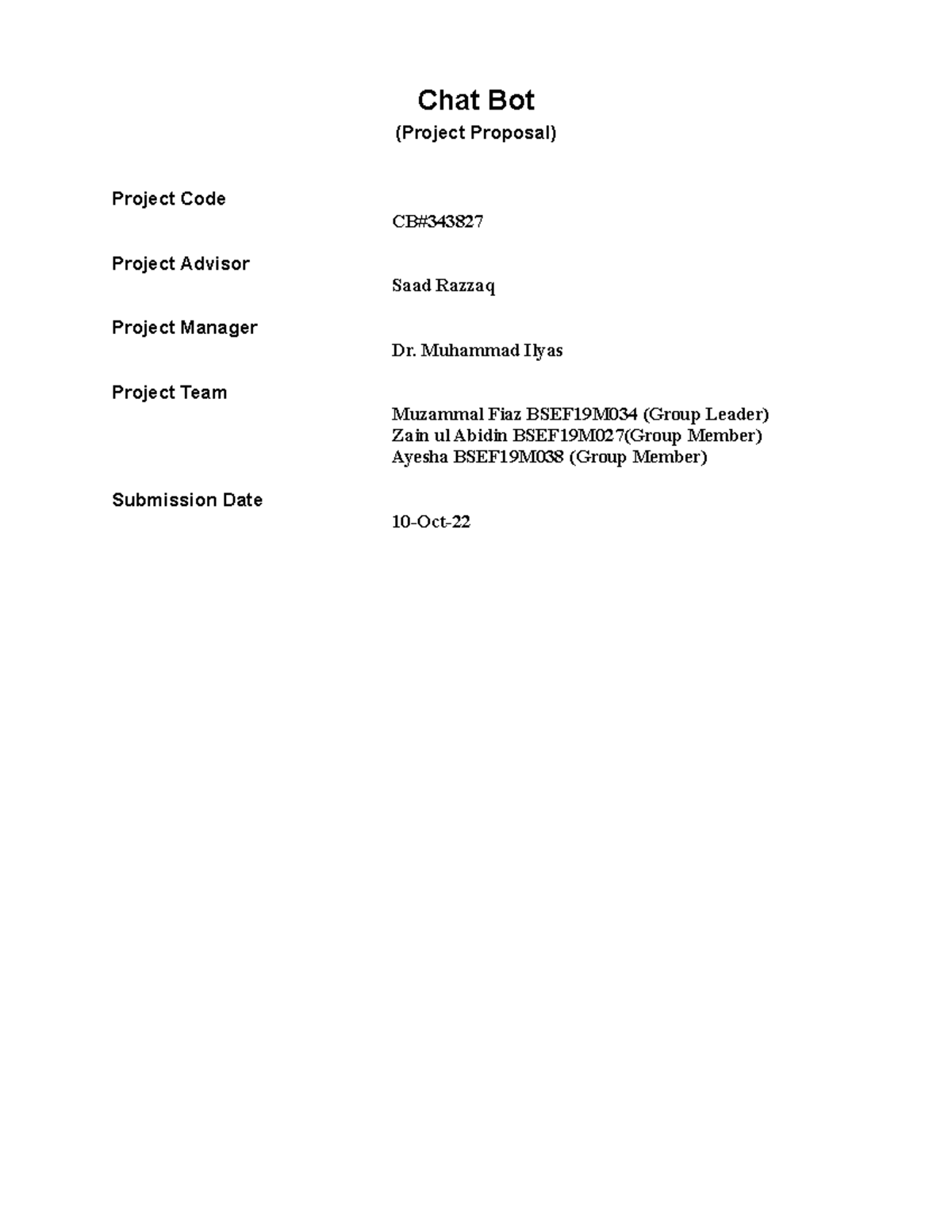 BSEF19M034 - Proposal of Chatbot - Chat Bot (Project Proposal) Project ...