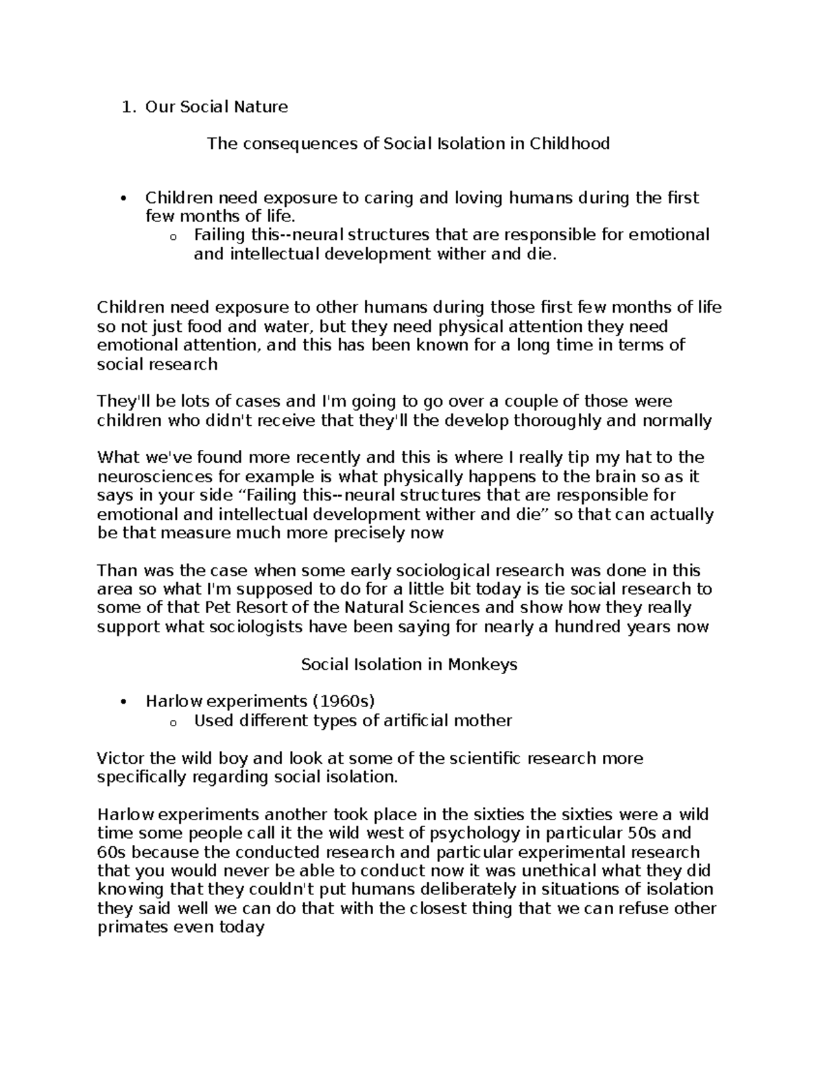 Chapter 4 Part 1 - Notes - Our Social Nature The consequences of Social ...