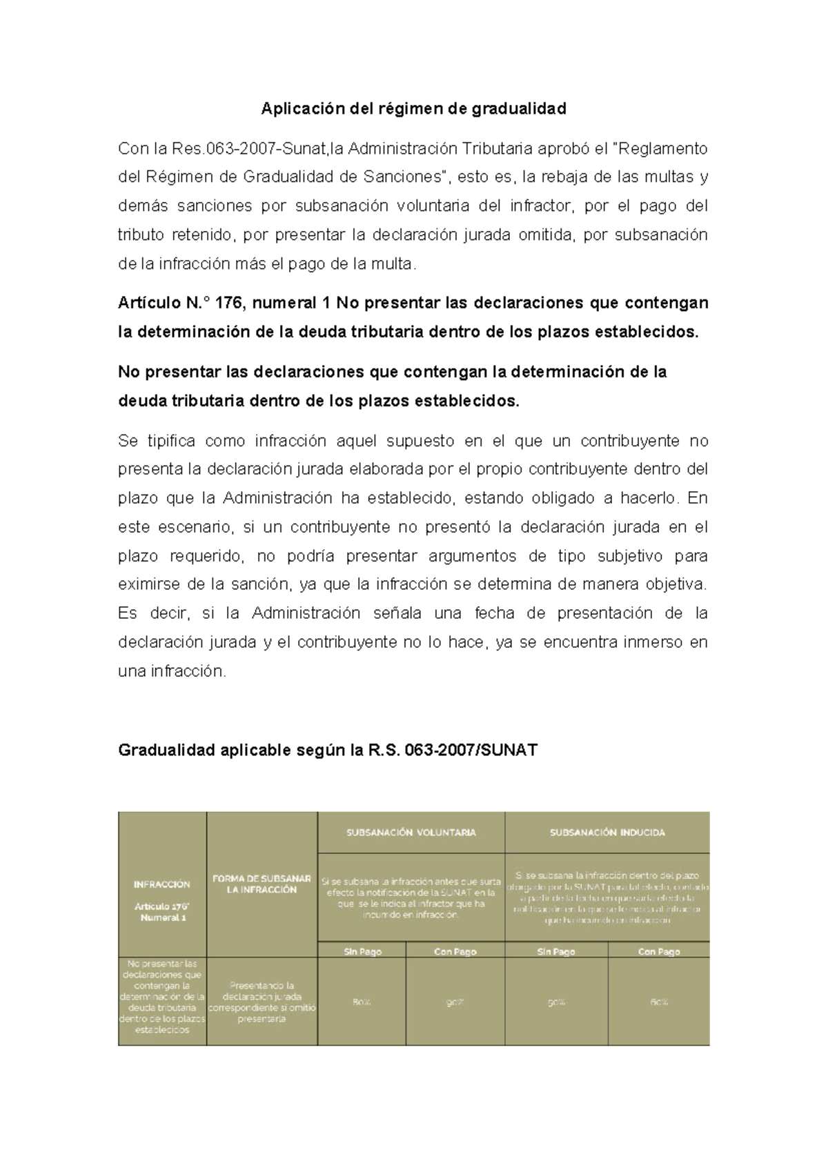 Aplicación del régimen de gradualidad - Aplicación del régimen de ...