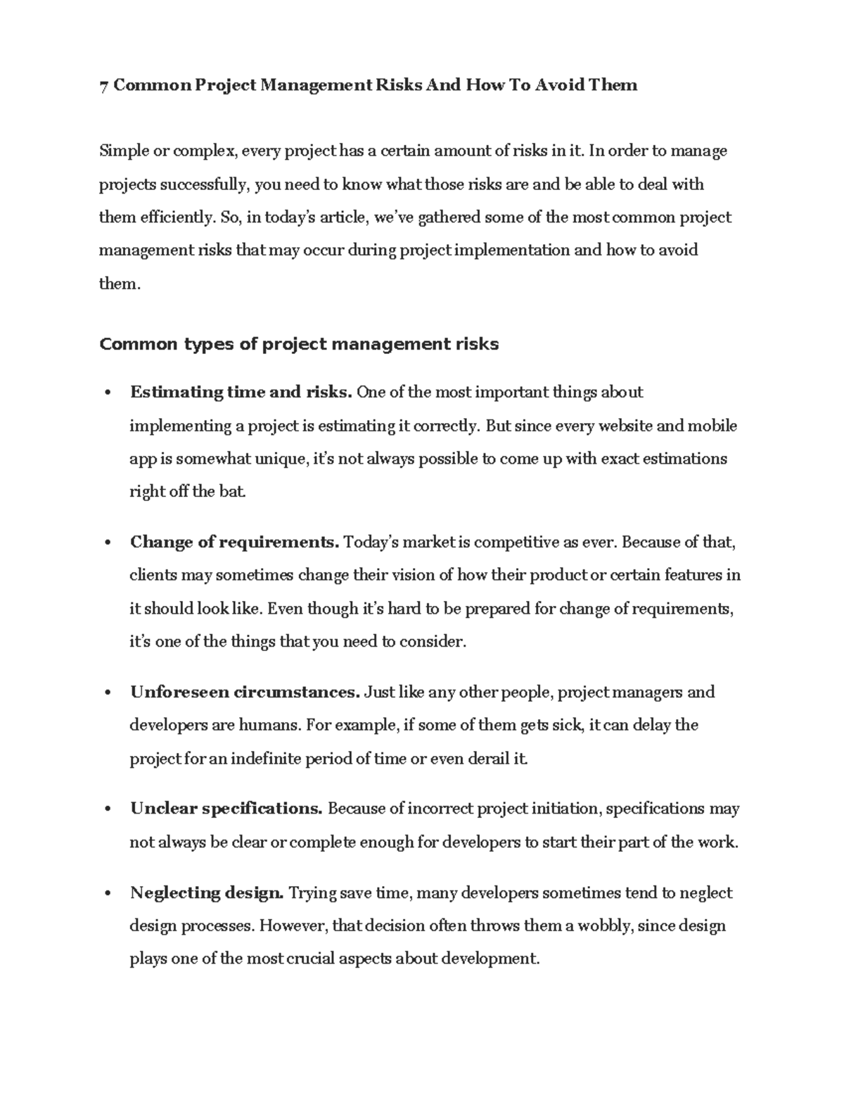 7 Common Project Management Risks And How To Avoid Them - In order to ...