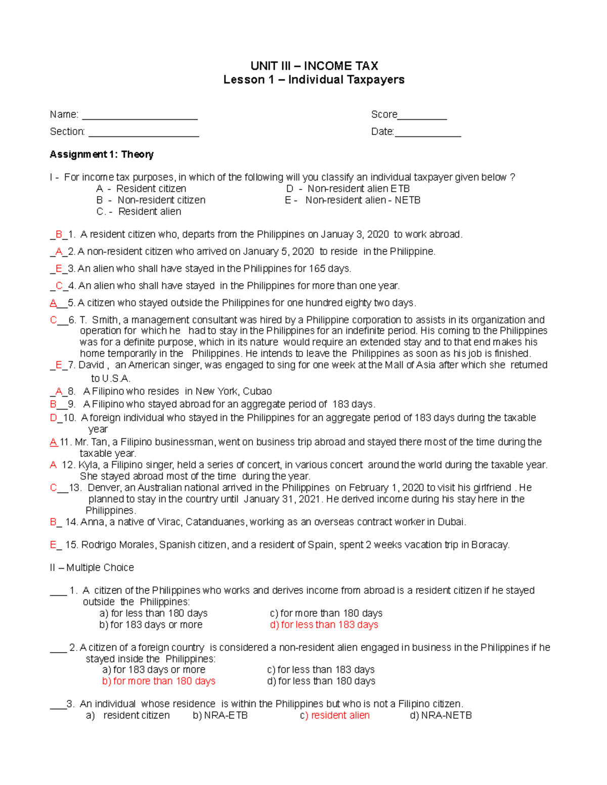 Key-individuals - Tax on Individual business - UNIT III – INCOME TAX ...
