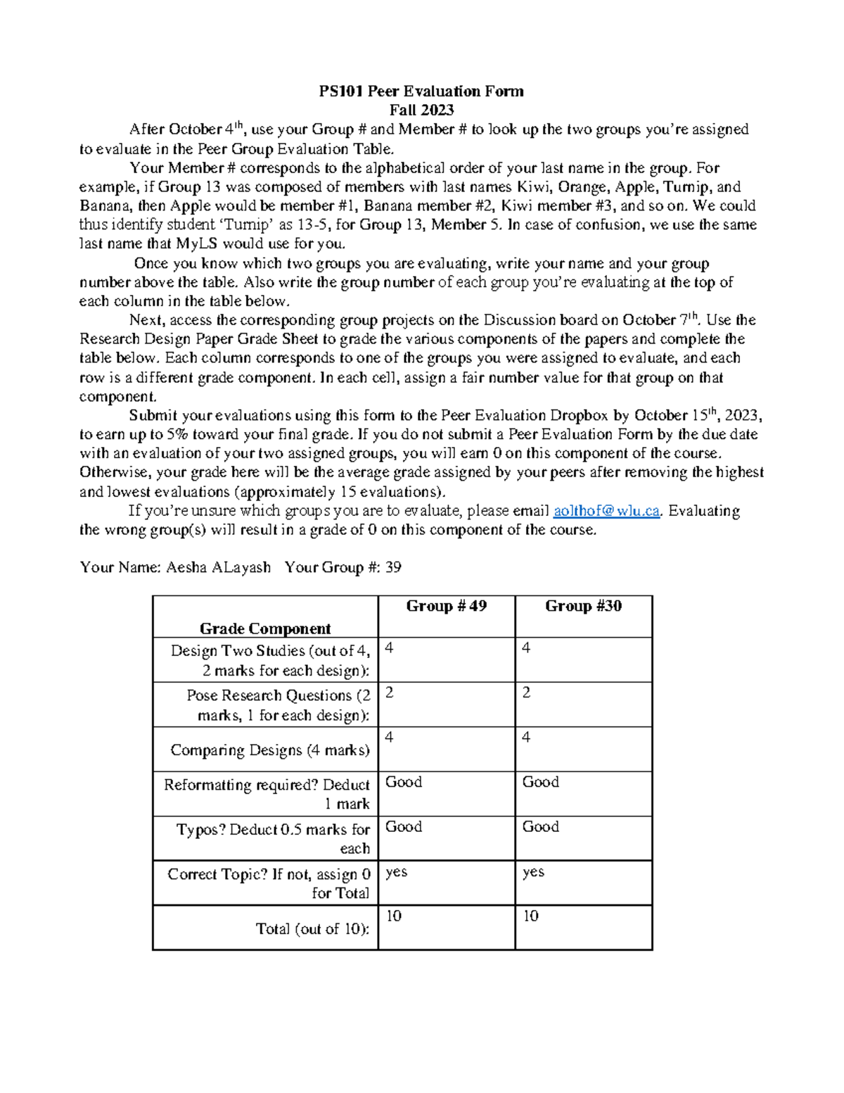 PS101 Research Design Paper Peer Evaluation Form F23 - PS 101 Peer ...