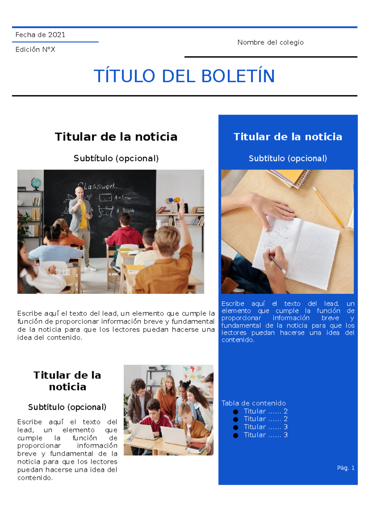 Formato de Boletin informativo escolar en Word - Fecha de 2021 Nombre ...