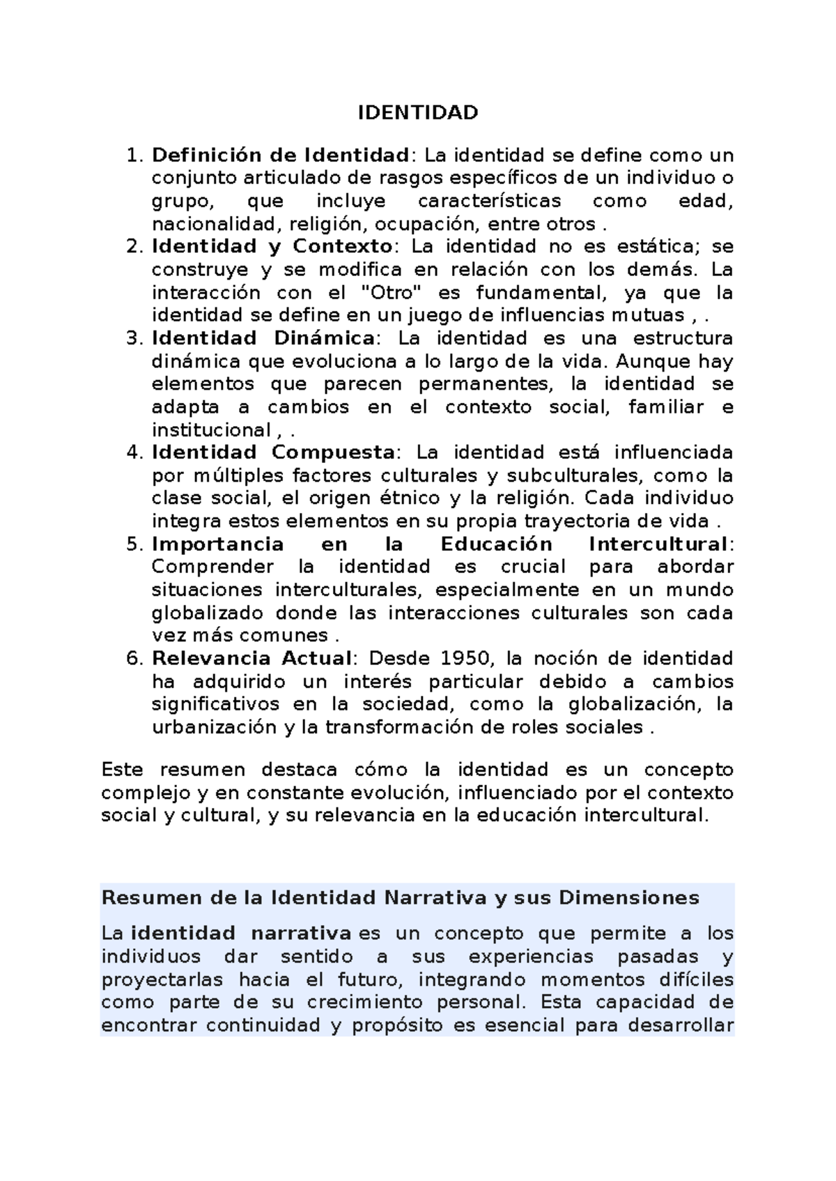Resumen identidad concepto - IDENTIDAD Definición de Identidad: La ...