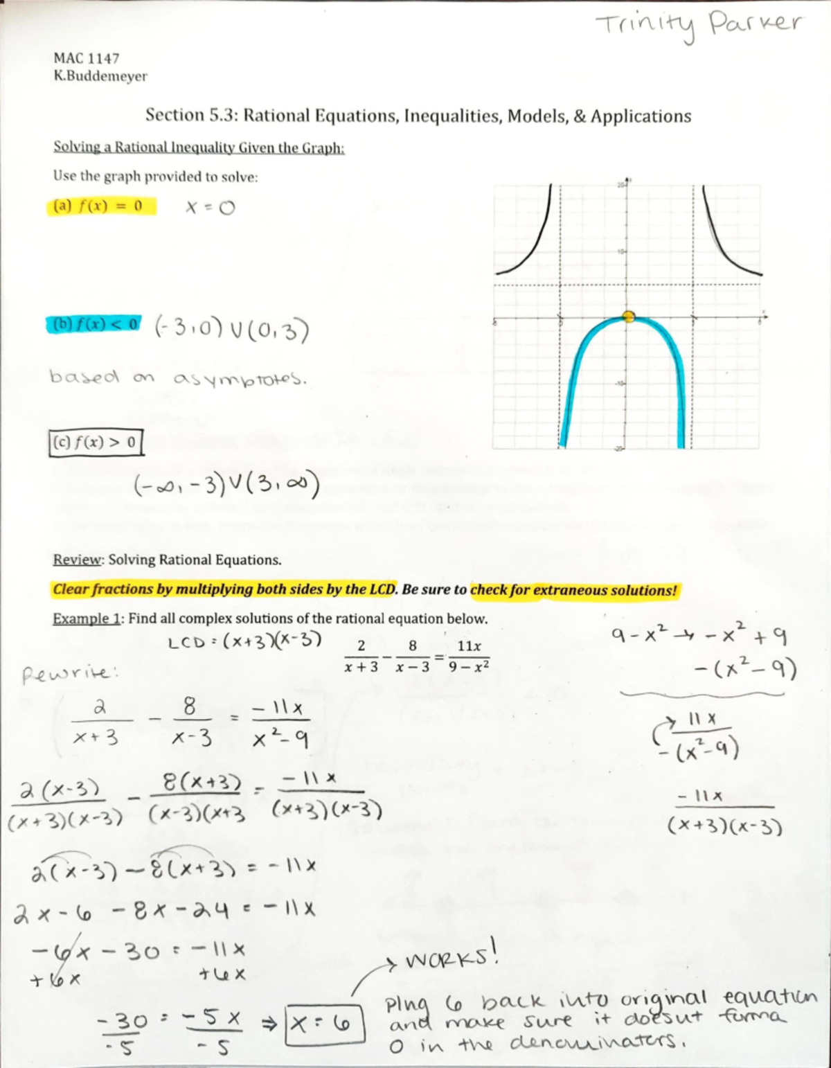 MAC1147 Section 5.3: Rational Equations Inequalities Models ...