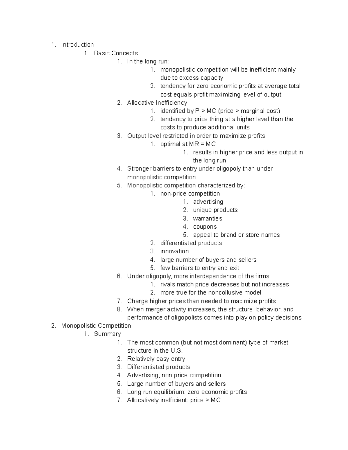 Chapter 12 Imperfect Competition - Introduction Basic Concepts In the ...