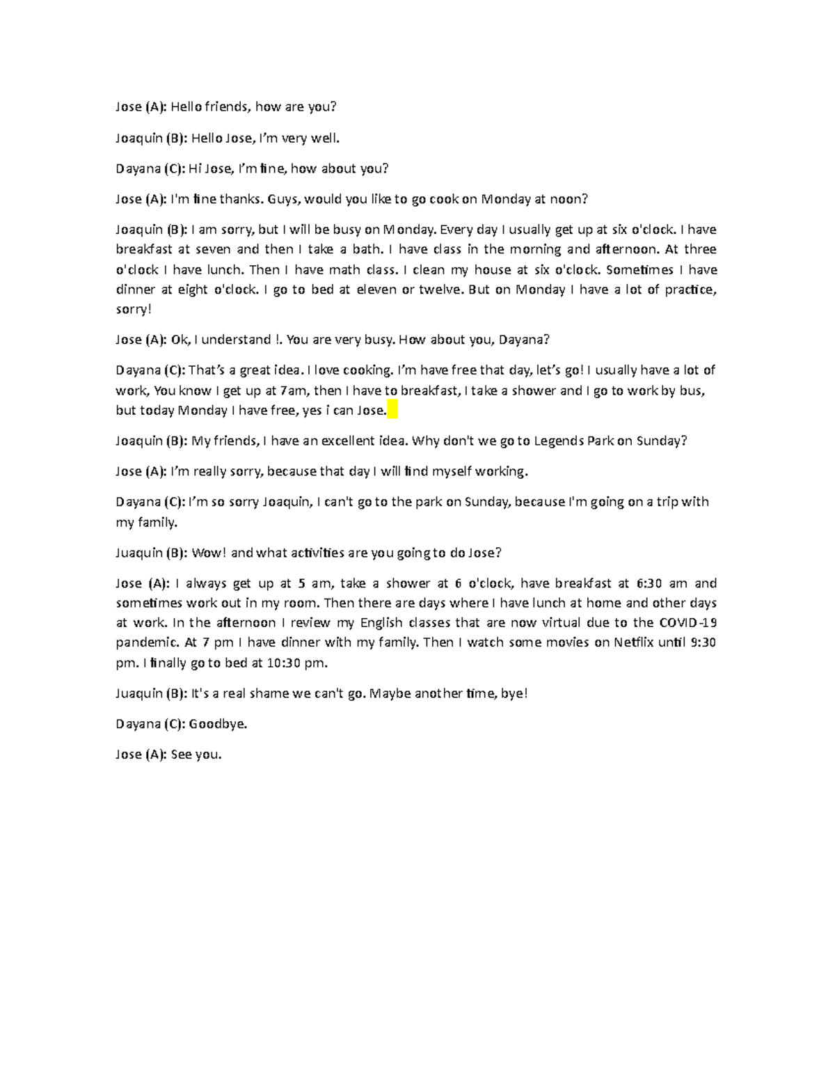 Trabajo Ingles II - tarea - Jose (A): Hello friends, how are you ...