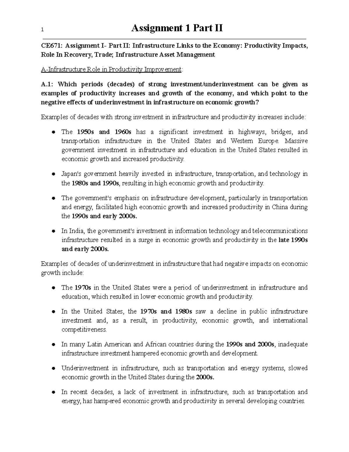 CE671 assignment 1 part2 - CE671: Assignment I- Part II: Infrastructure Links to the Economy ...