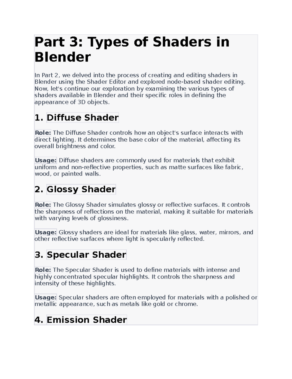 Blender Shader 9 Notes Part 3 Types Of Shaders In Blender In Part 