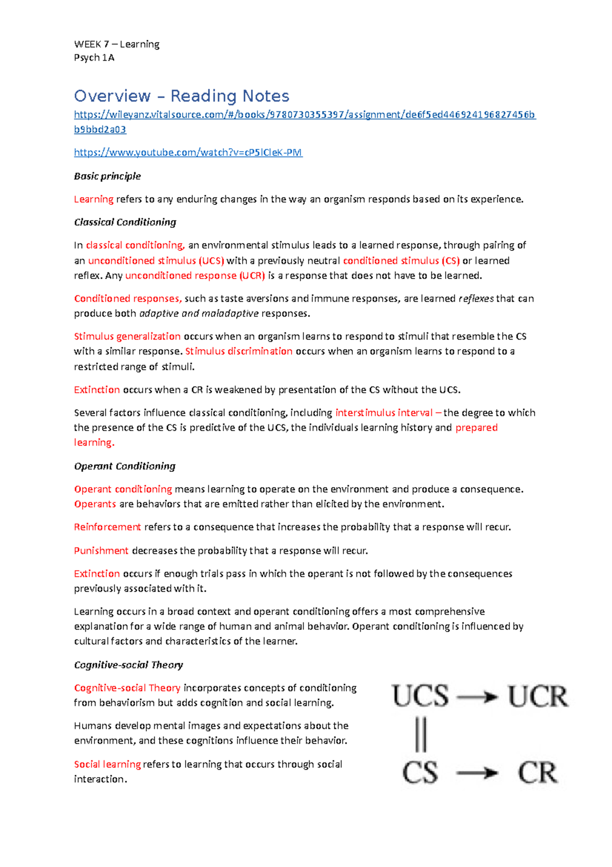 WEEK 7 - Learning - notes - Psych 1A Overview – Reading Notes - Studocu