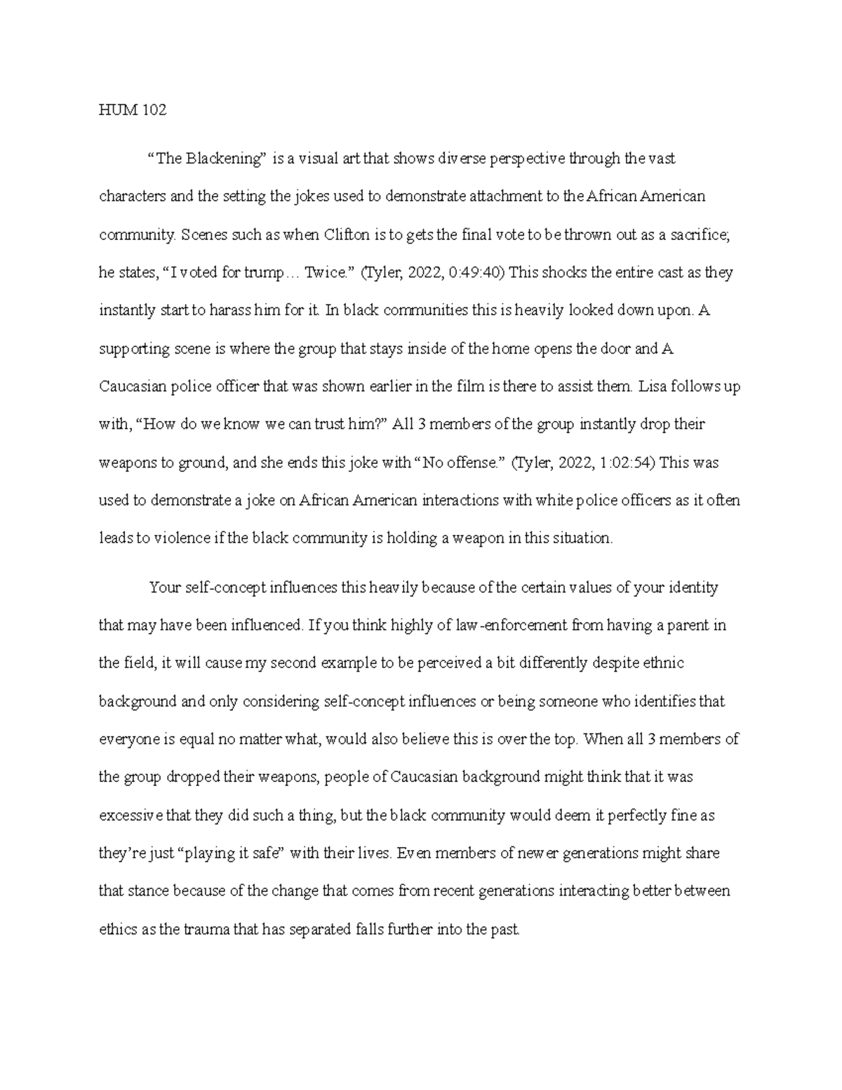 6-2 Short Answer Creative Work Analysis - HUM 102 “The Blackening” is a ...