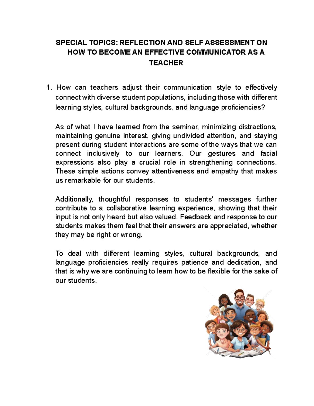 ST EDUC Activity Sheet - SPECIAL TOPICS: REFLECTION AND SELF ASSESSMENT ...