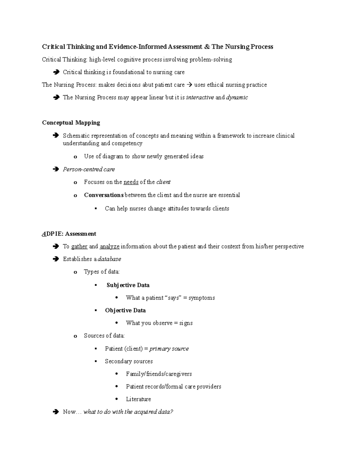 U1 - Critical Thinking and Nursing Process - Critical Thinking and ...