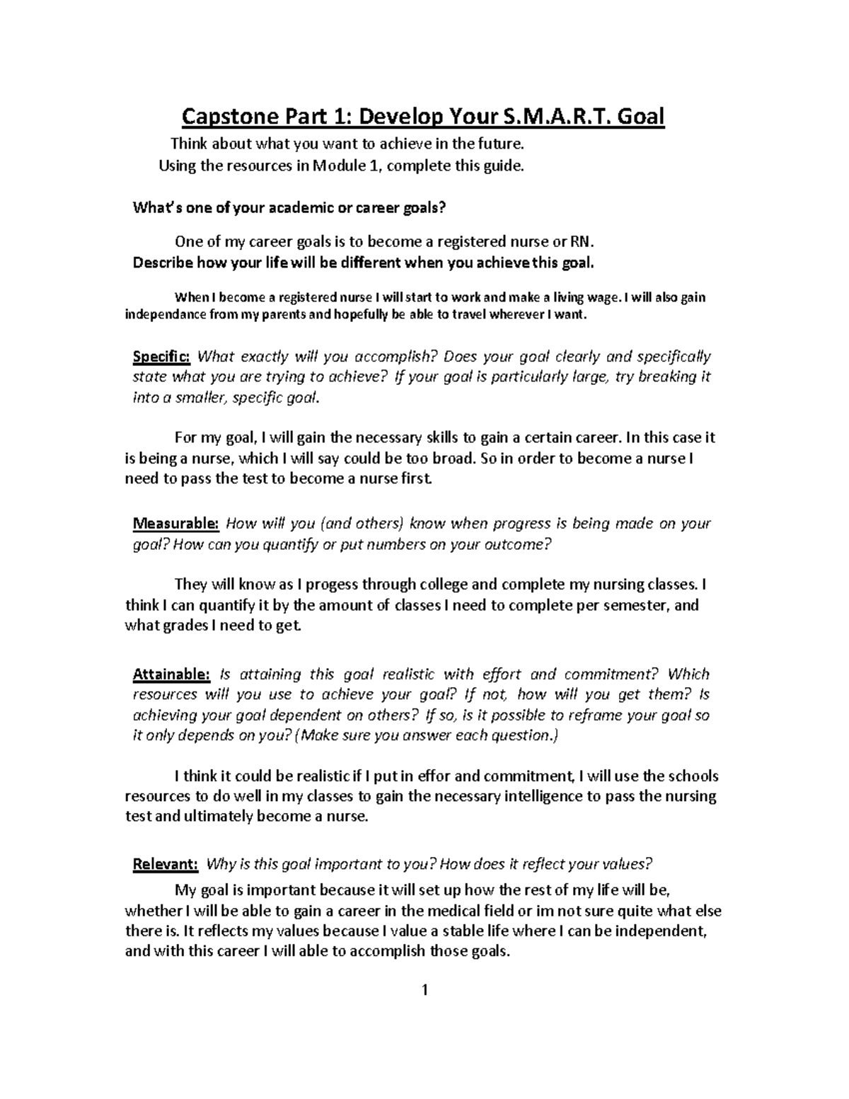 Capstone Part 1 - Just about SMART goals - Capstone Part 1: Develop Your S.M.A.R. Goal Think ...