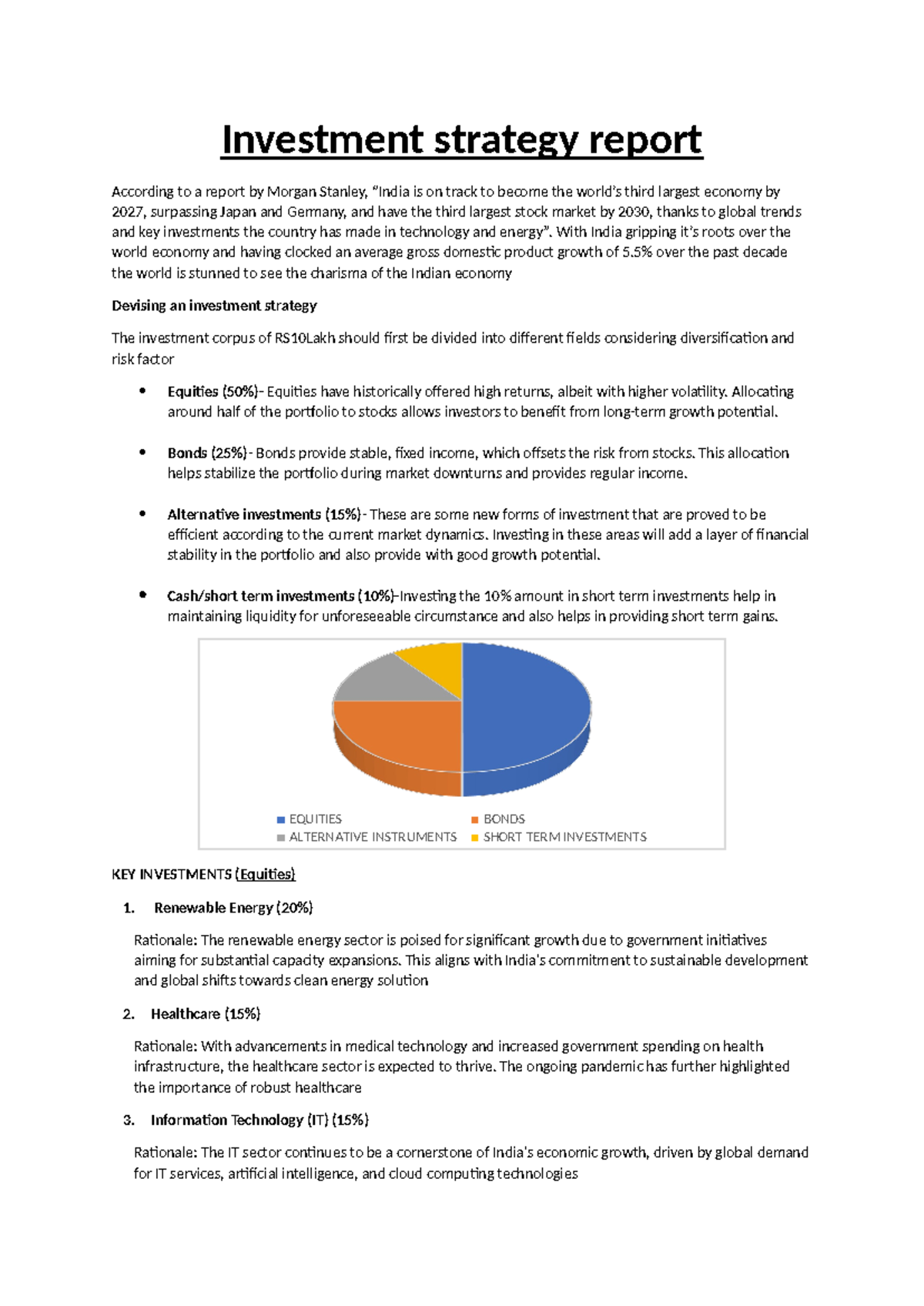 Investment strategy report - Mukund Mahehswari - Investment strategy ...