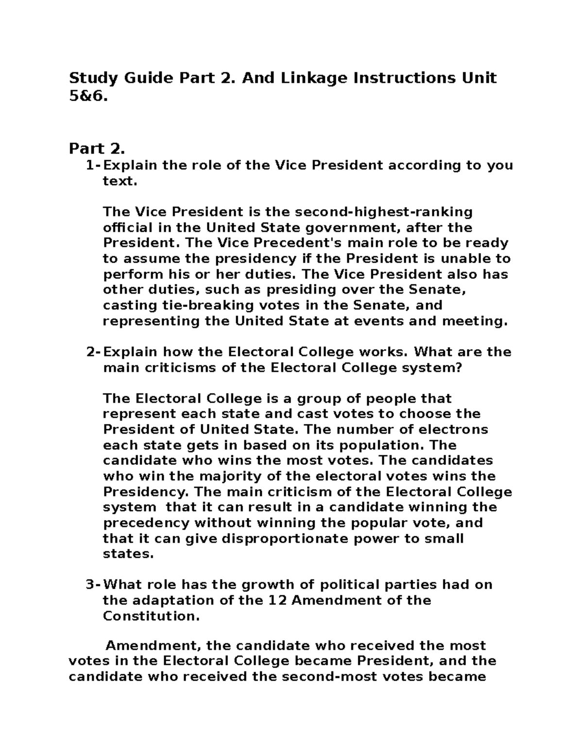 Study Guide Part 2 and linkage instructuins - Study Guide Part 2. And ...