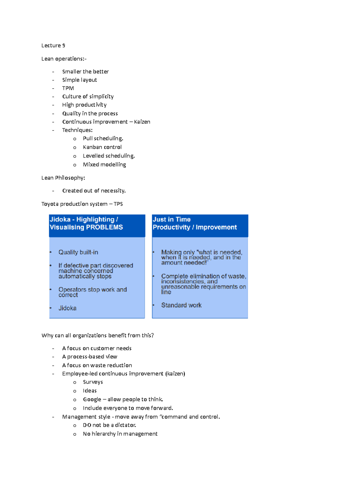 Lean Operations Lecture 9 Lecture 9 Lean Opera琀椀ons Smaller The Be琀琀er Simple Layout 6408