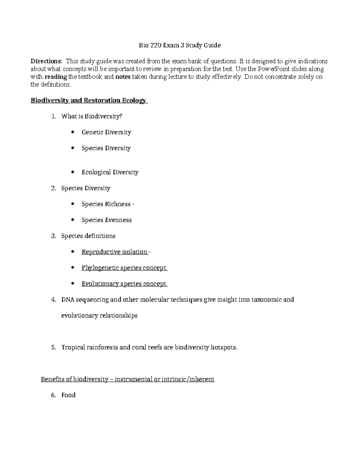 Bio 220 Exam 3 Study Guide 2 - Bio 220 Exam 3 Study Guide Directions ...