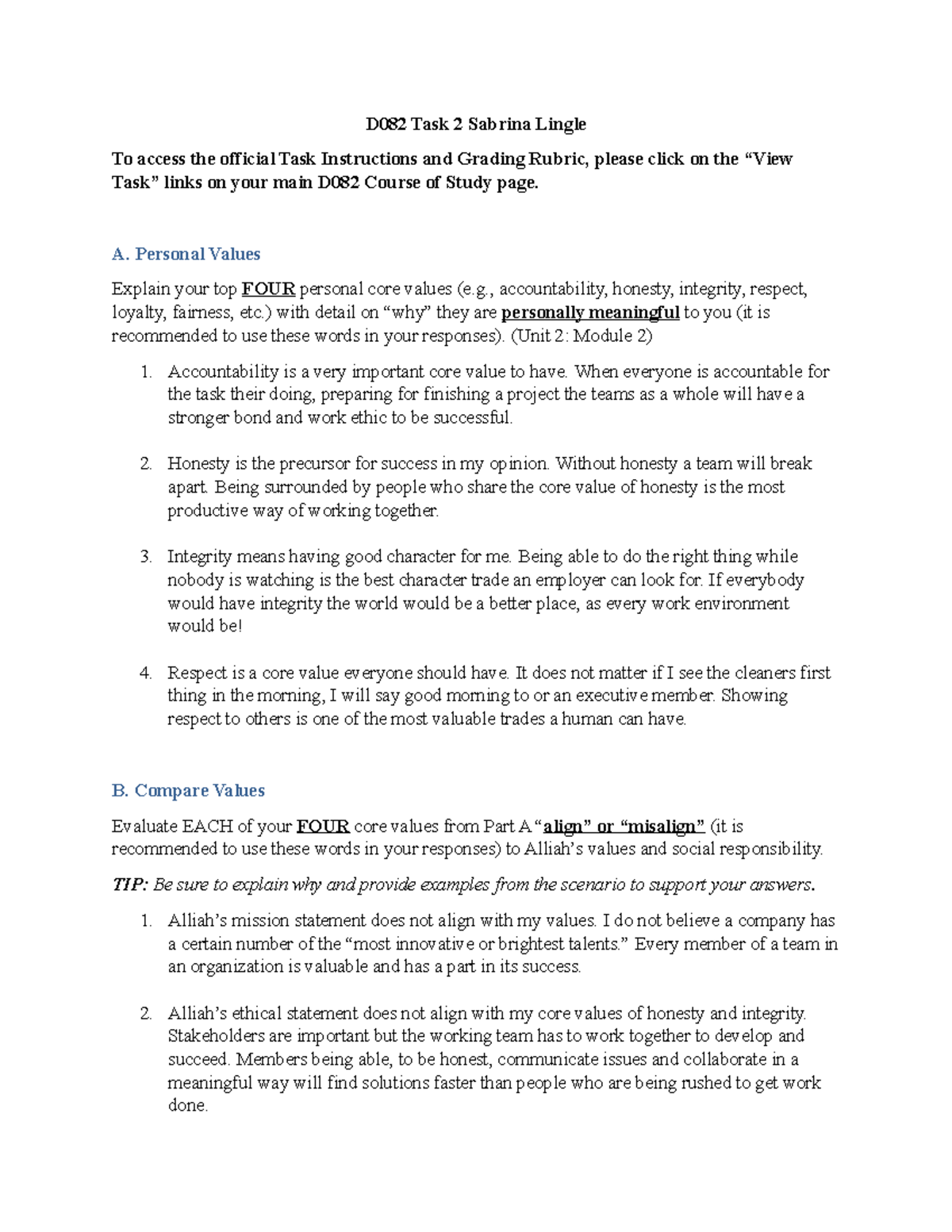 D082 Task 2 passed - D082 Task 2 Sabrina Lingle To access the official Task Instructions and ...