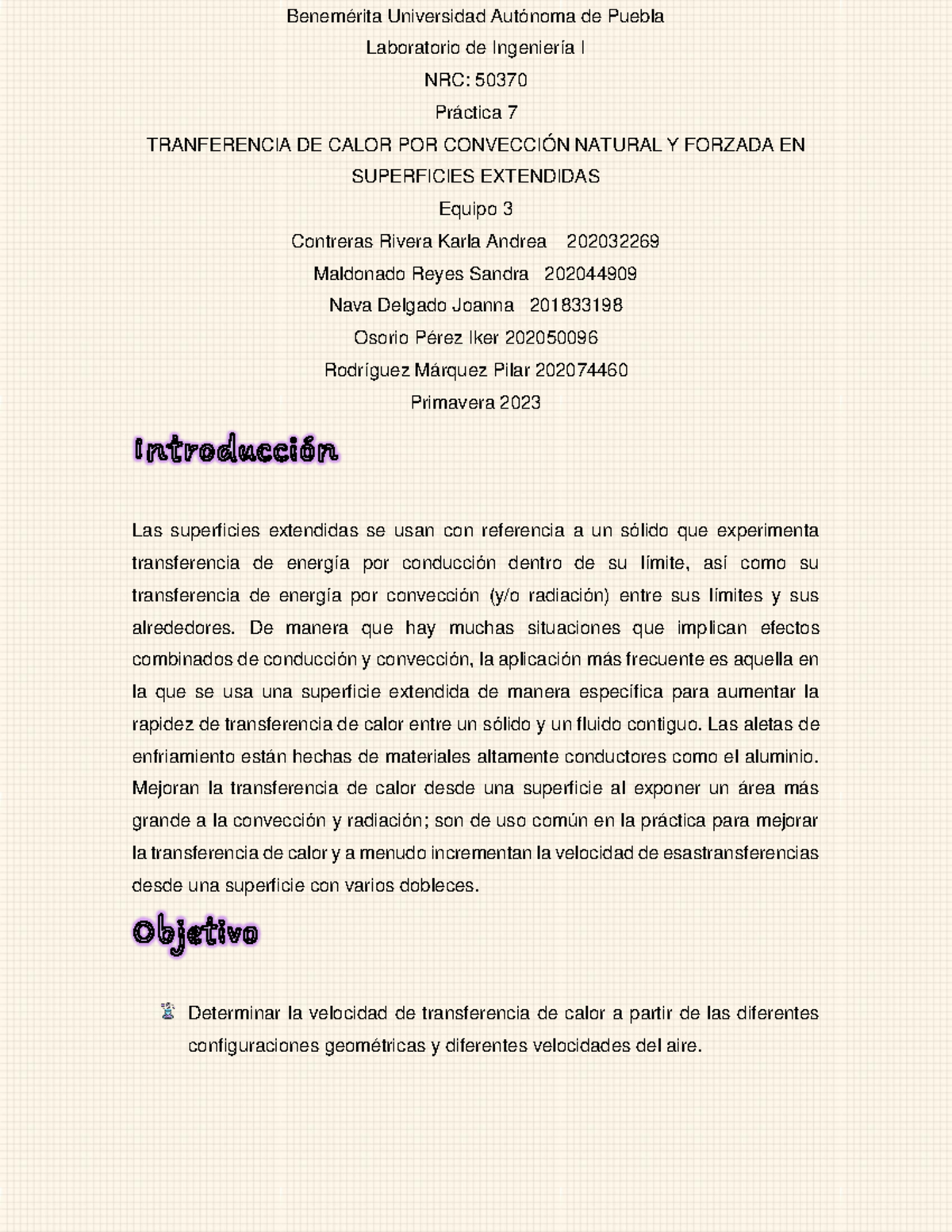 Práctica 7 Equipo 3 Práctica De Laboratorio 7 Benemérita